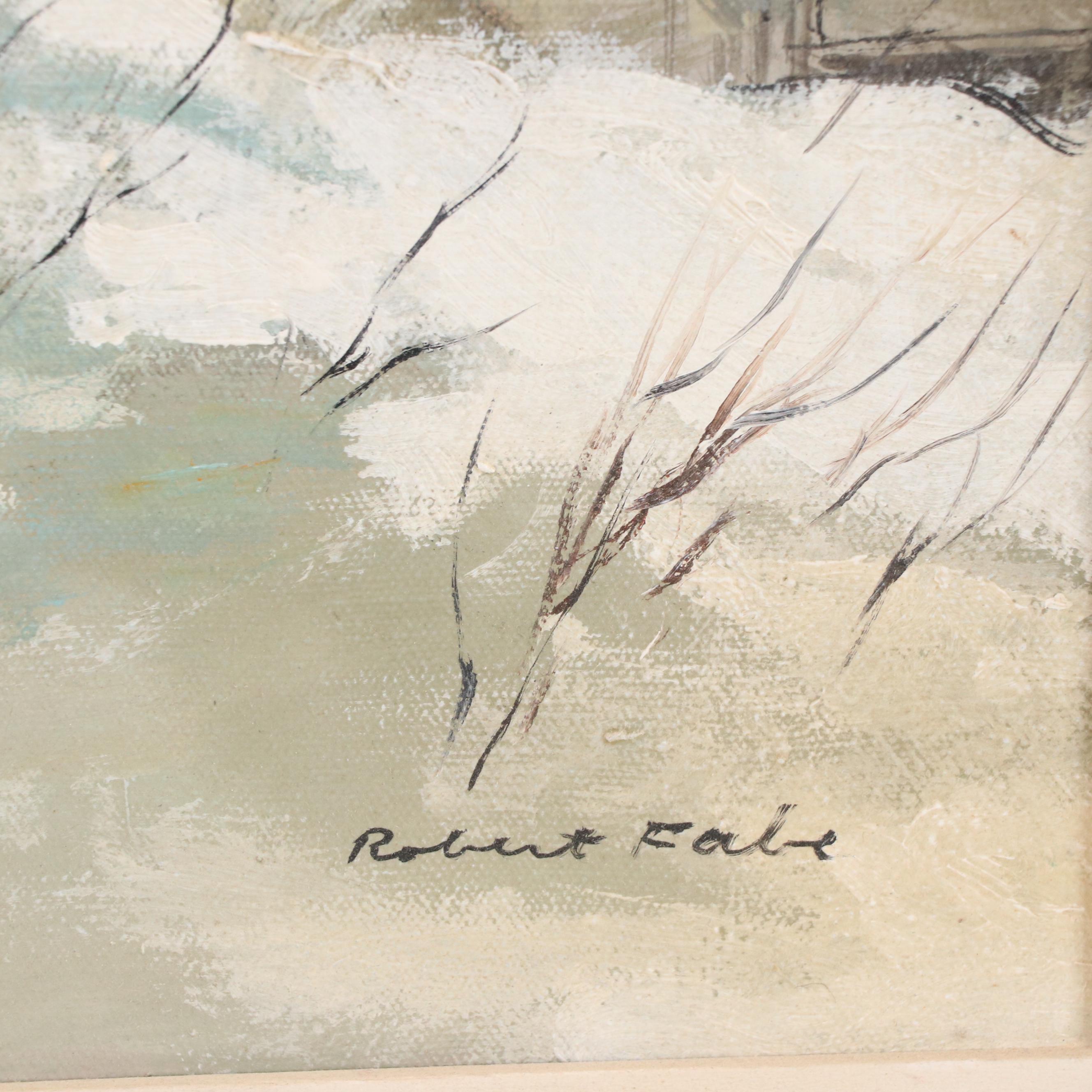 Robert Fabe Snowy Residential Landscape Oil Painting, Mid to Late 20th ...