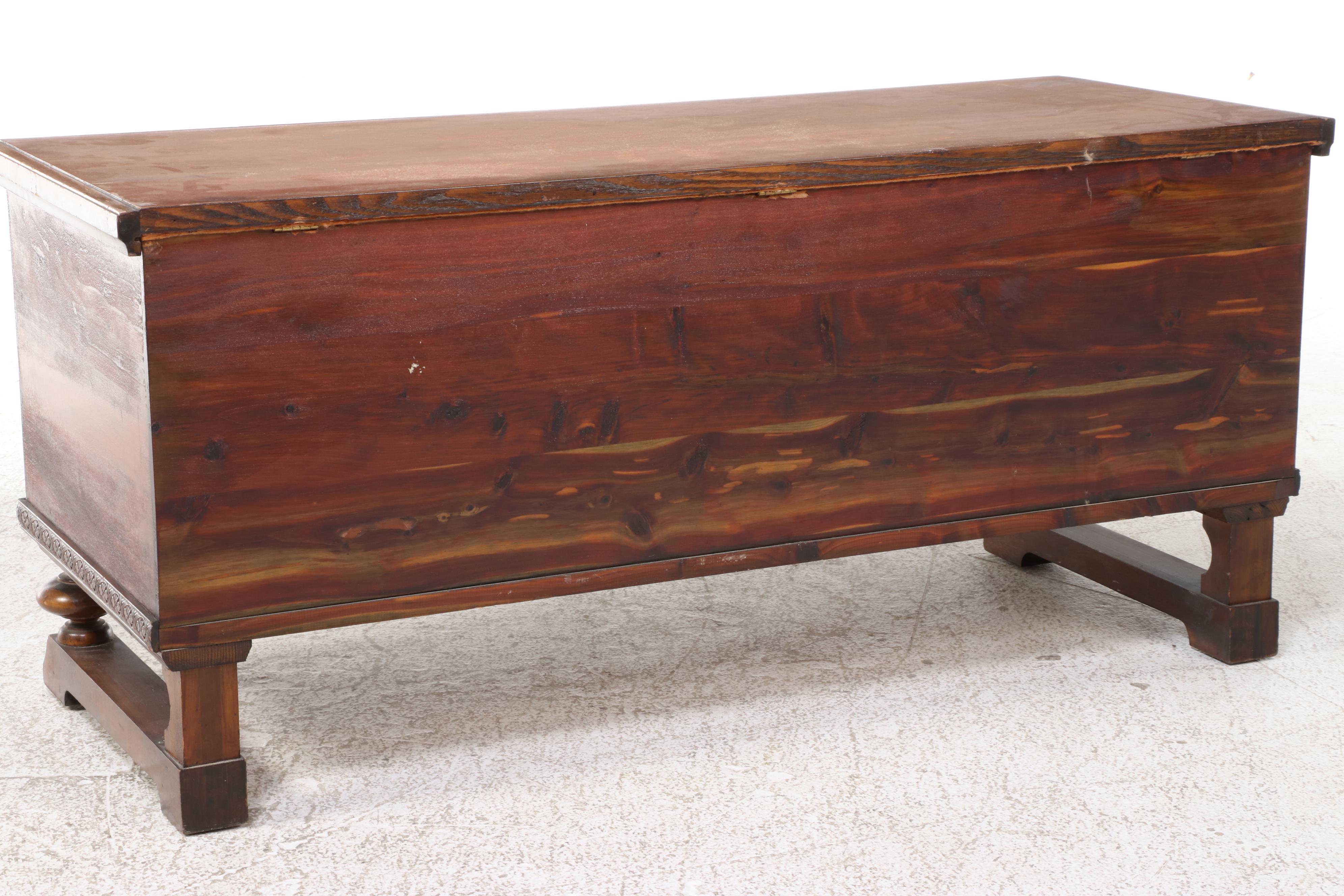 Ed Roos Co. Renaissance Revival Walnut, Cedar, and Tooled Leather Chest ...