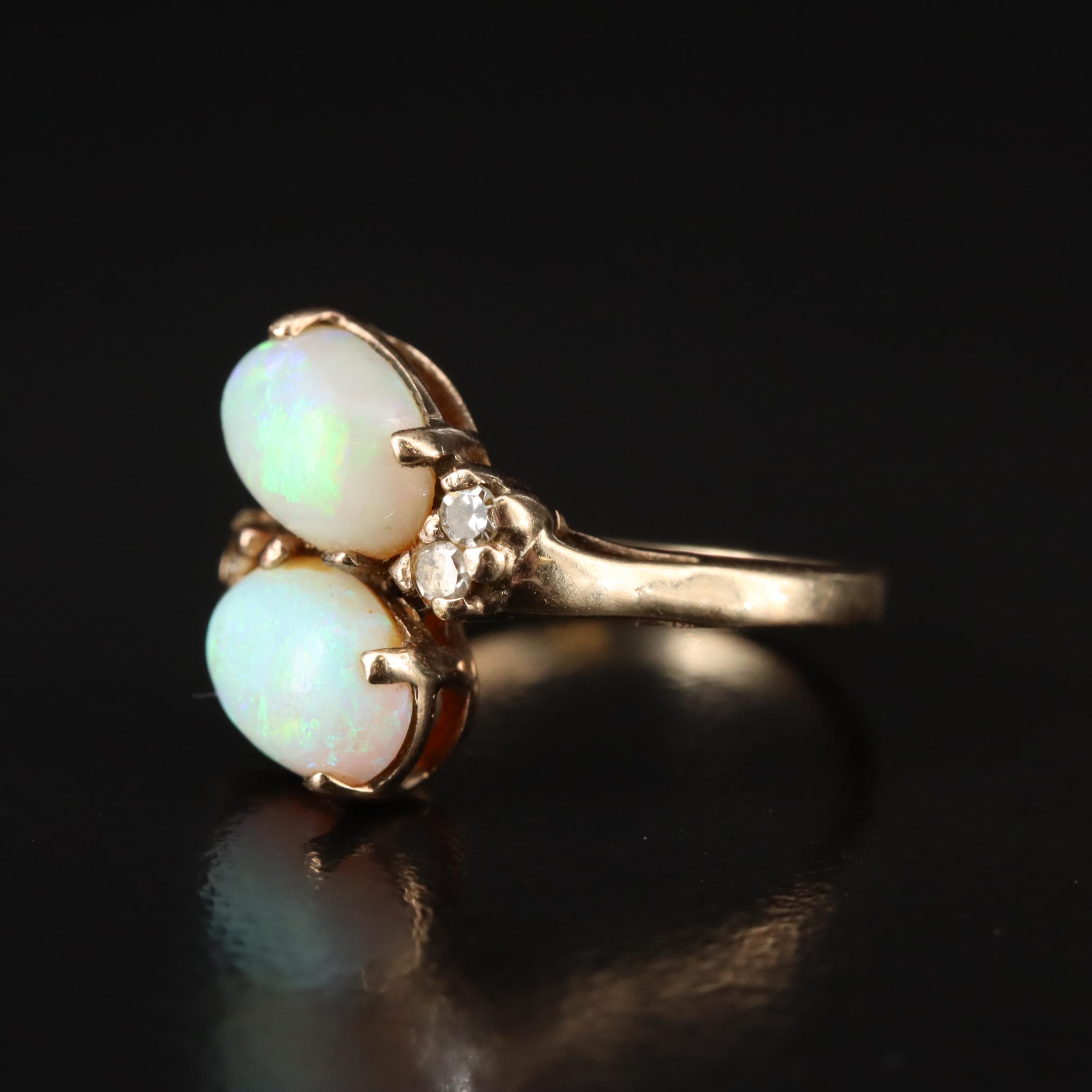 Vintage 10K Opal and Diamond Ring | EBTH