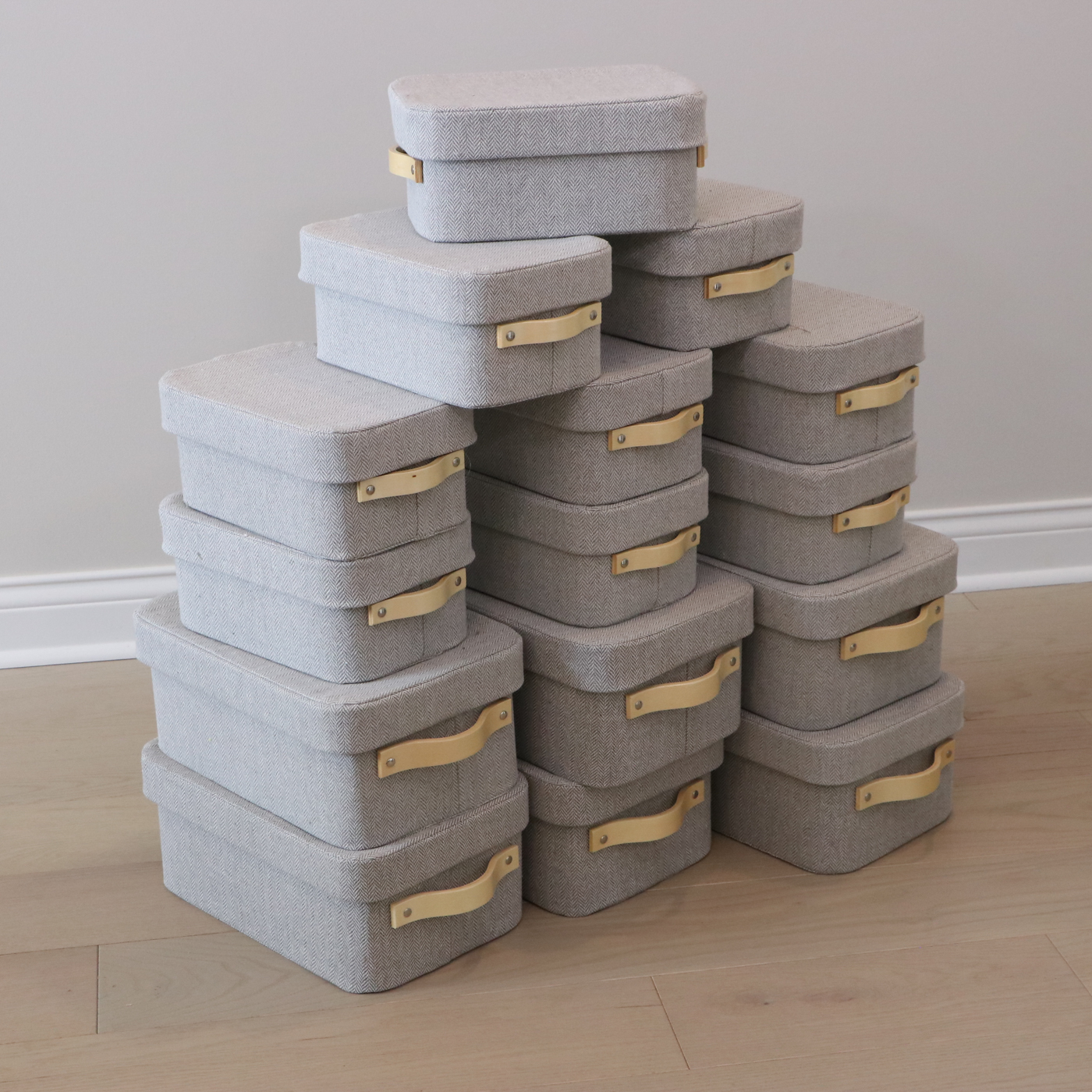 Fifteen Cloth-Covered Storage Boxes | Everything But The House