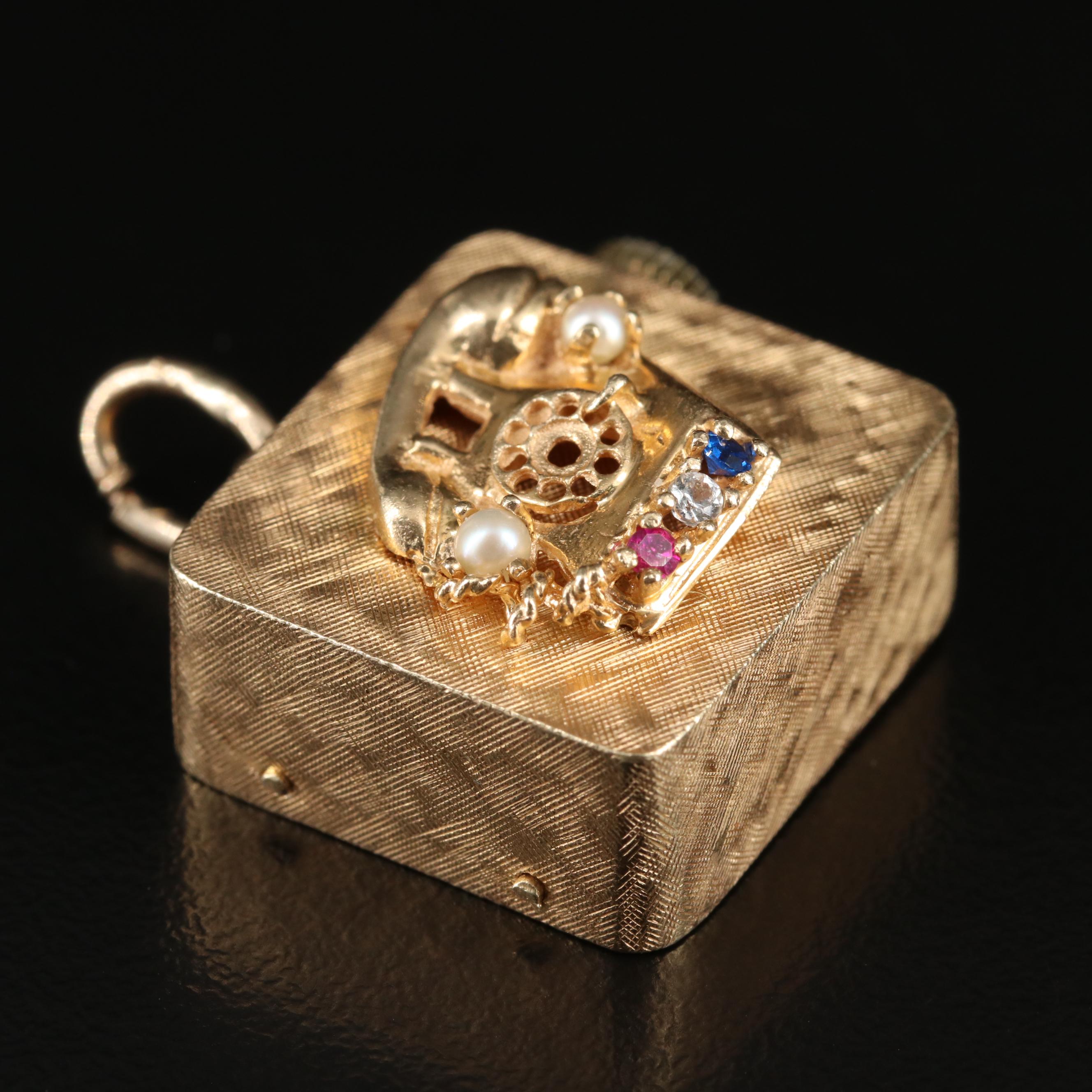 Vintage 14K Gemstone and Pearl Music Box Charm Pendant | Everything But ...