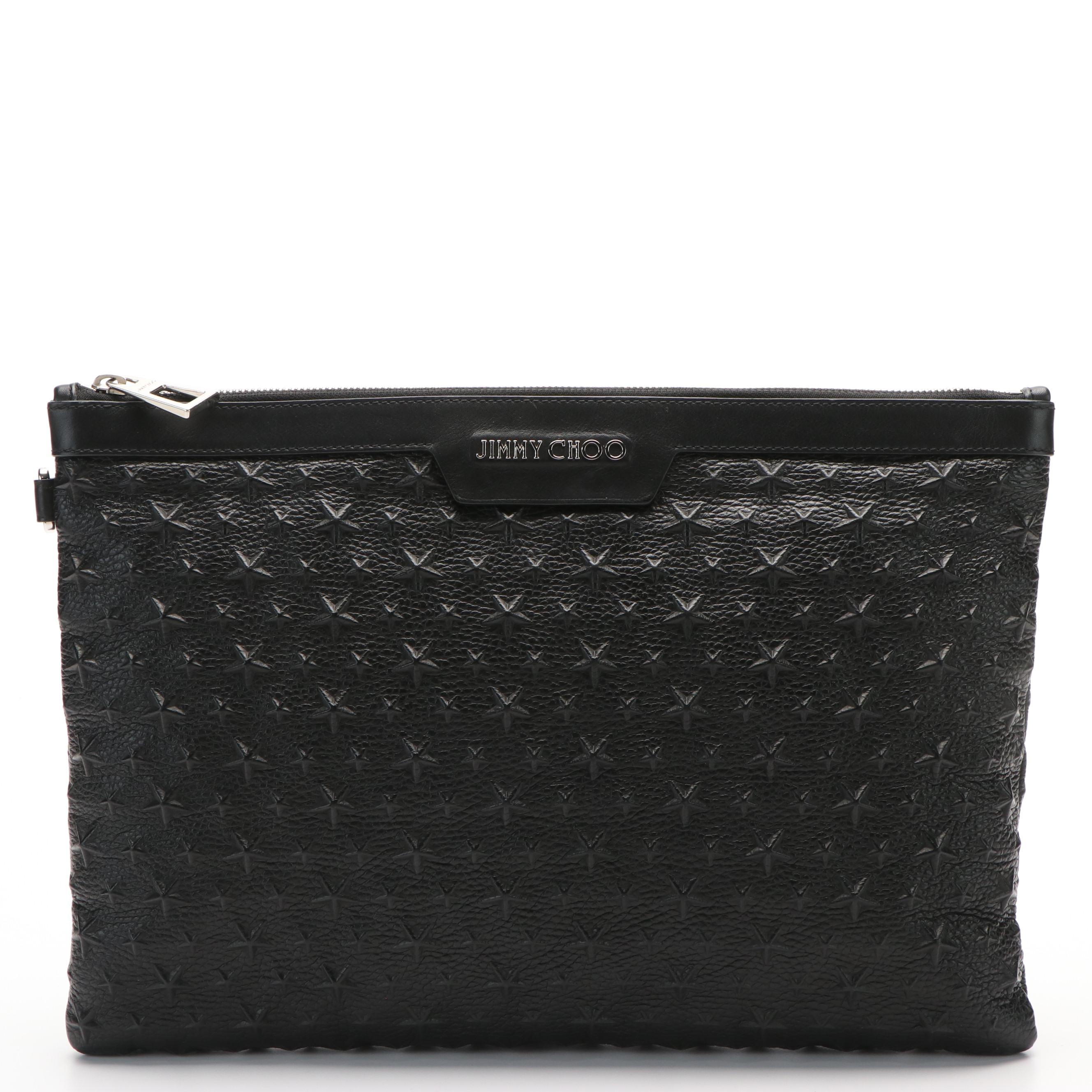 Jimmy Choo Derek Clutch Bag in Black Star Embossed Leather | EBTH