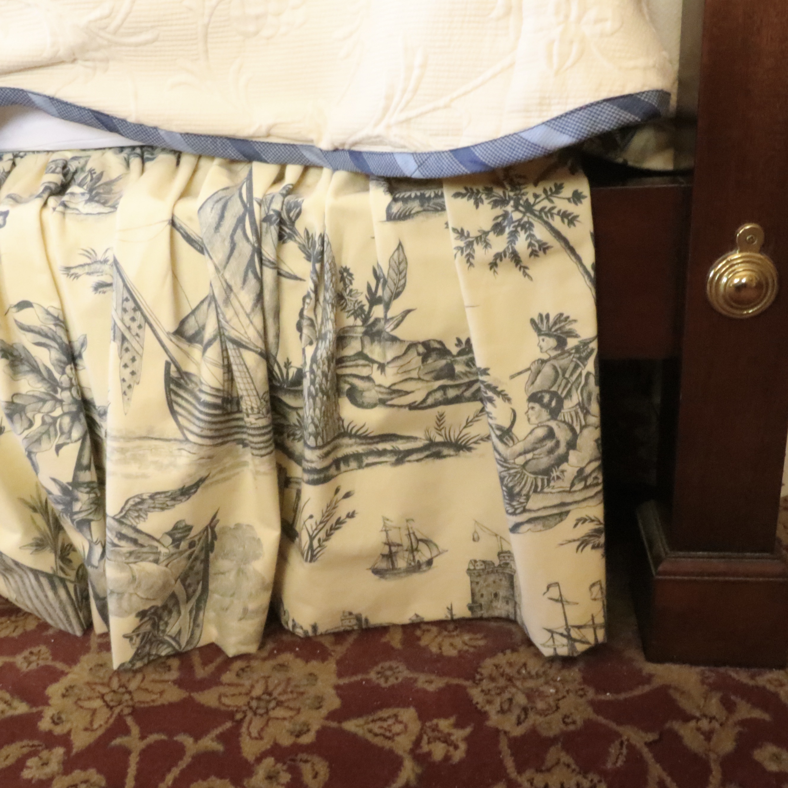 Baker Queen Size Four-Post Bed with Custom Coverlet, Skirt and Bedside ...