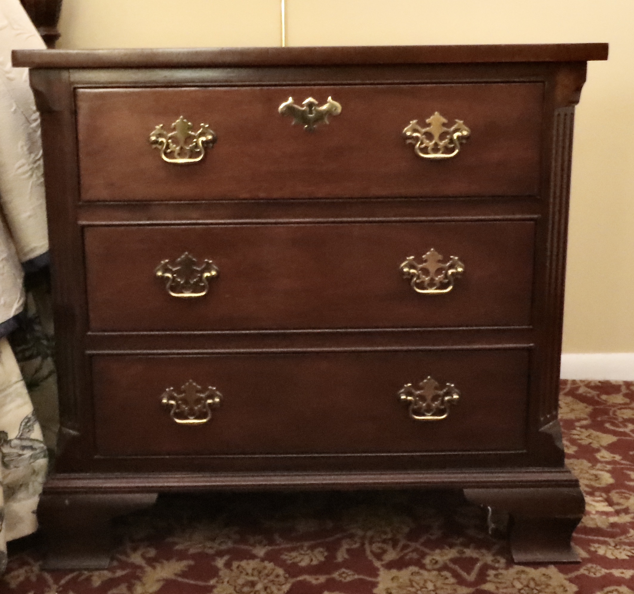 Baker Queen Size Four-Post Bed with Custom Coverlet, Skirt and Bedside ...