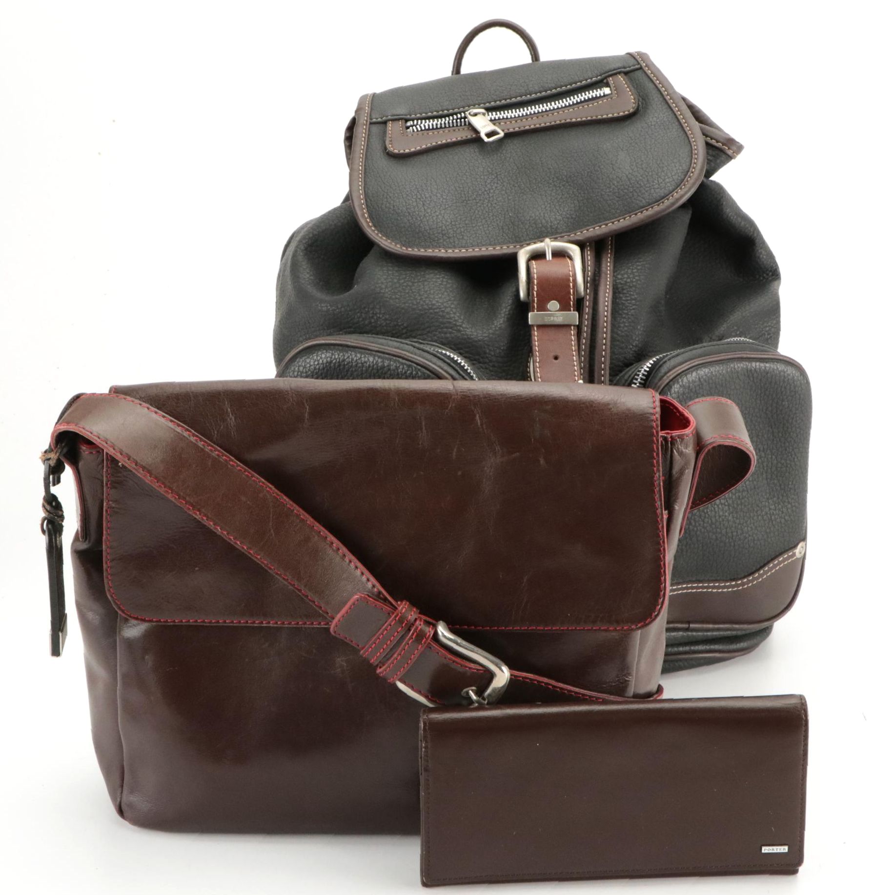 ICB Flap Shoulder, Esprit Backpack and Porter Long Wallet in Leather ...