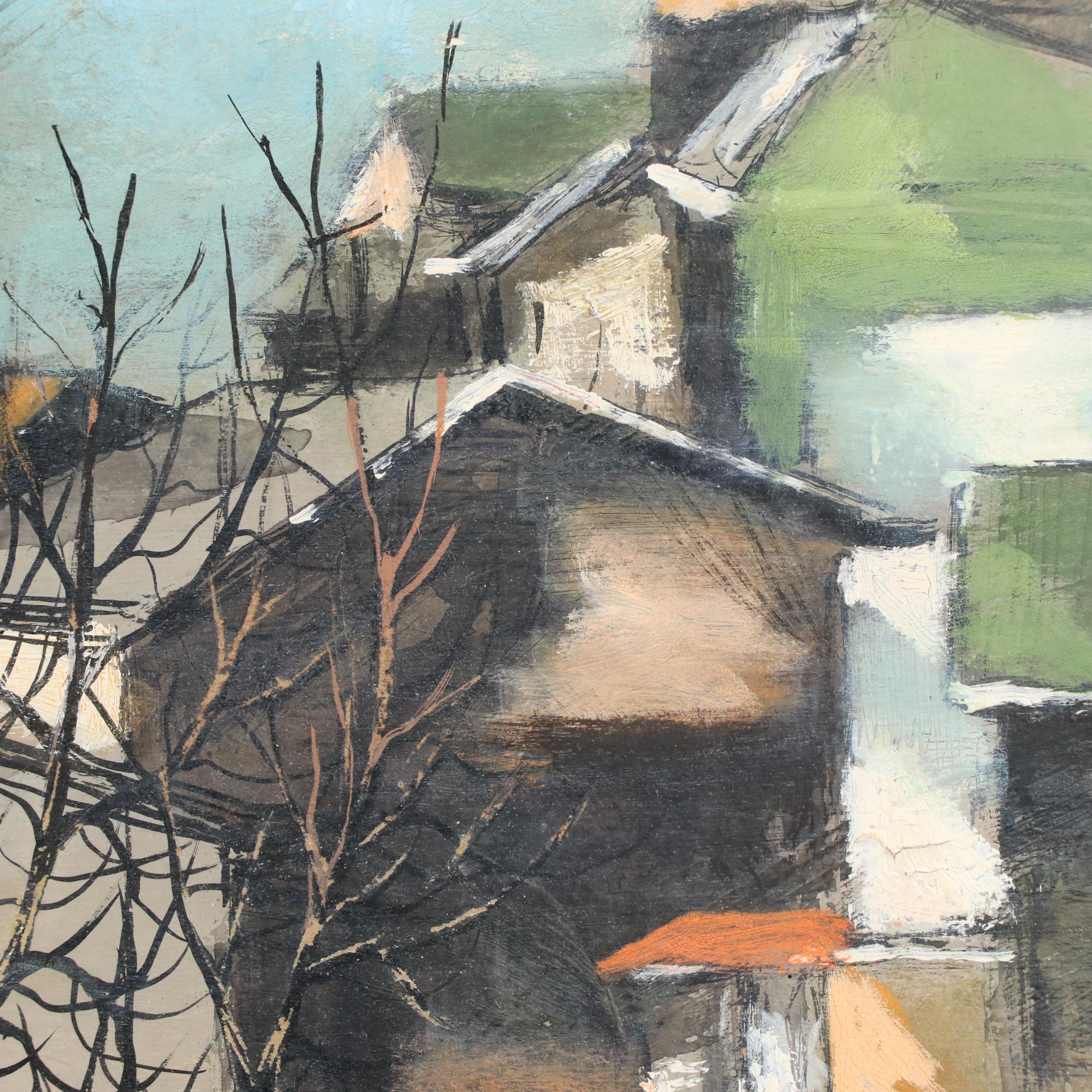 Robert Fabe Residential Landscape Tempera Painting, Mid to Late 20th ...