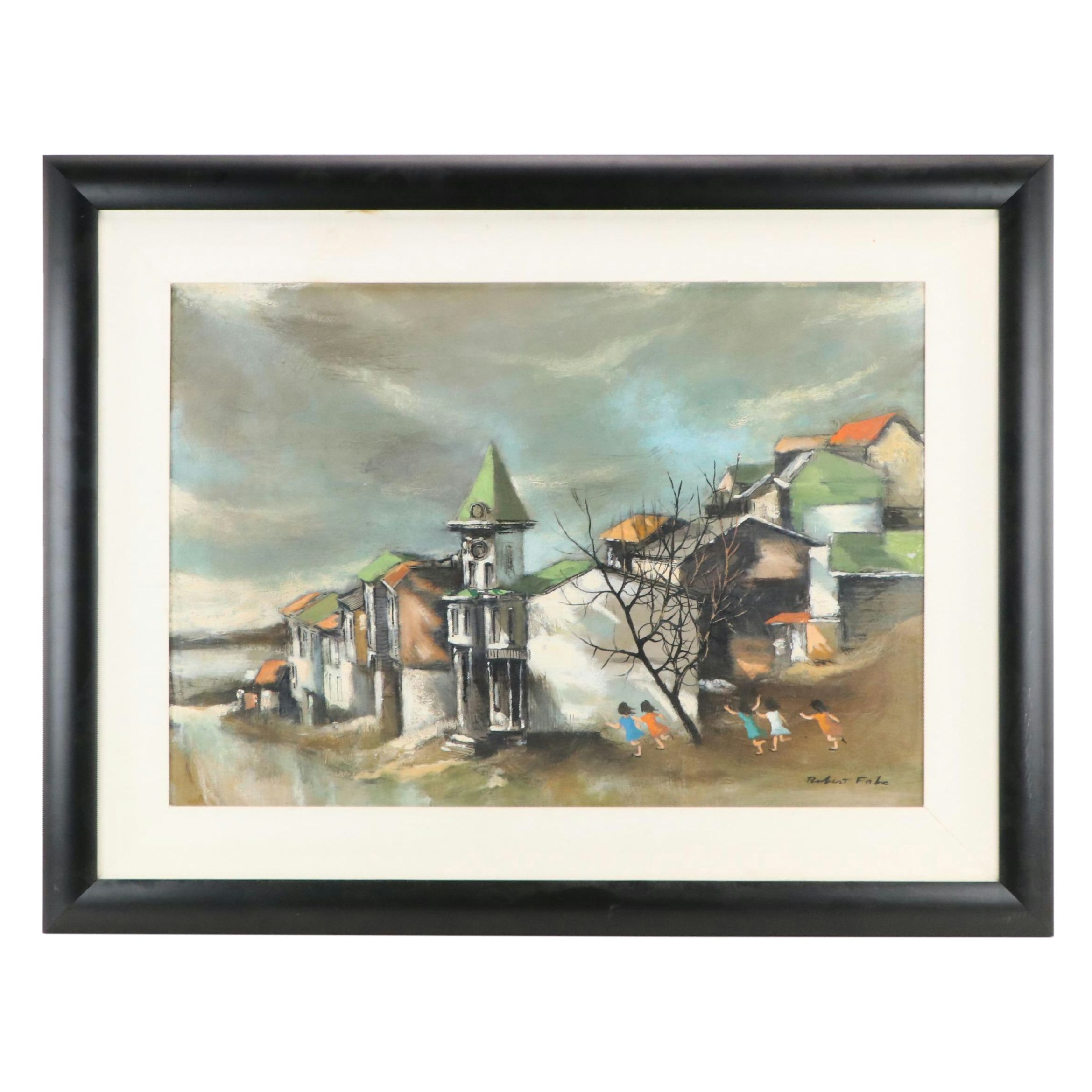 Robert Fabe Residential Landscape Tempera Painting, Mid to Late 20th ...