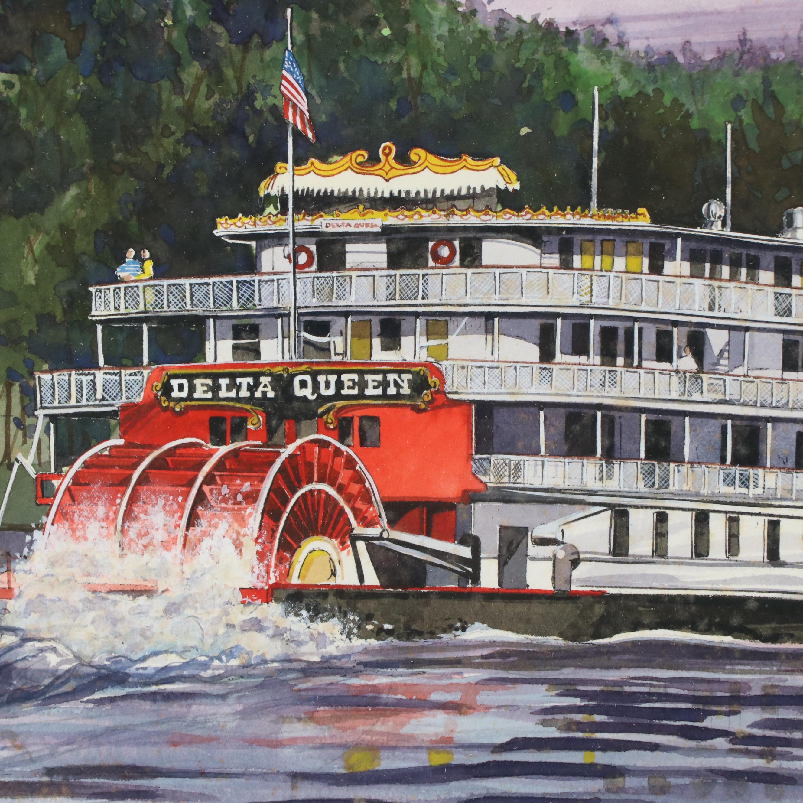 Robert Woolf Watercolor of Landscape With Riverboat | Everything But ...