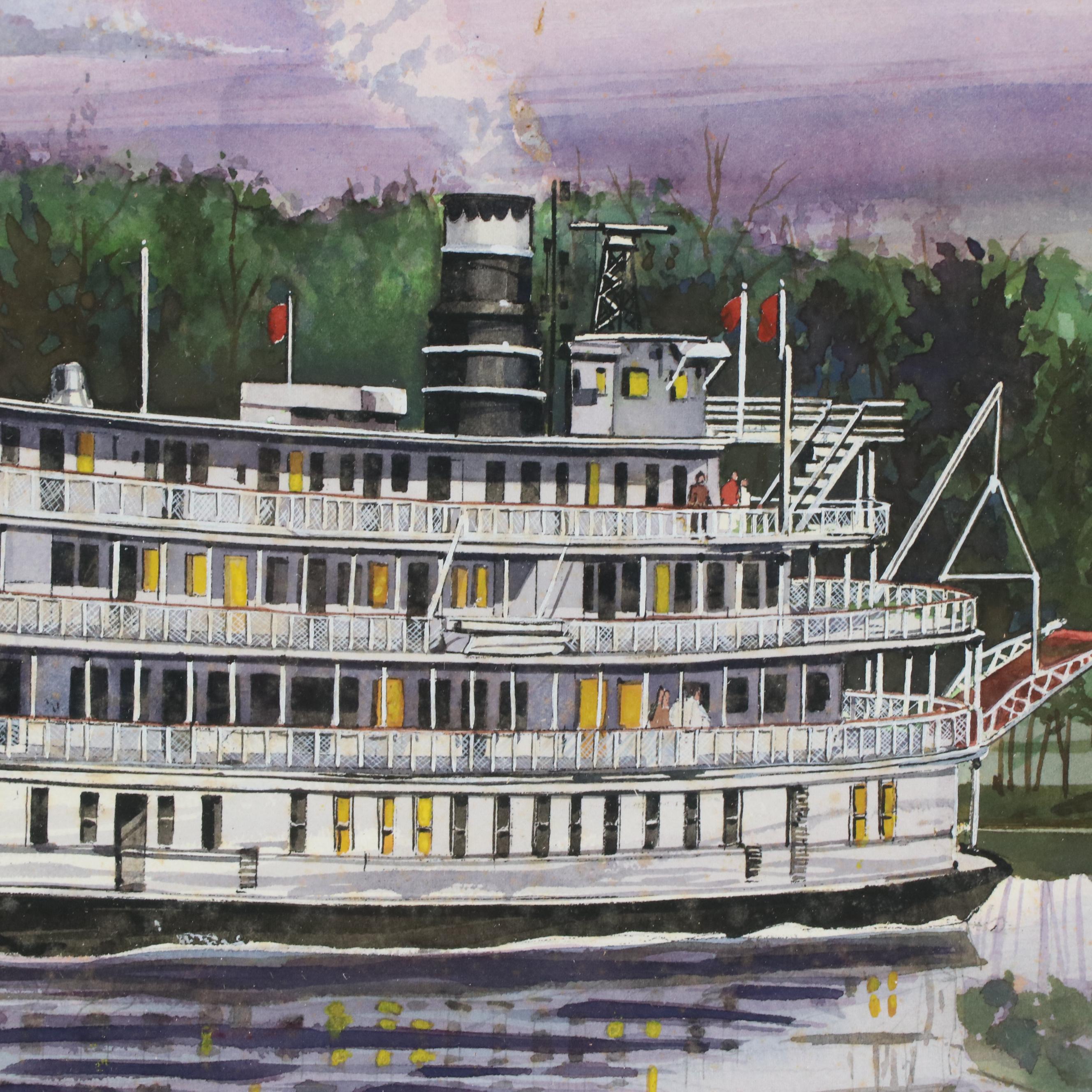 Robert Woolf Watercolor of Landscape With Riverboat | Everything But ...