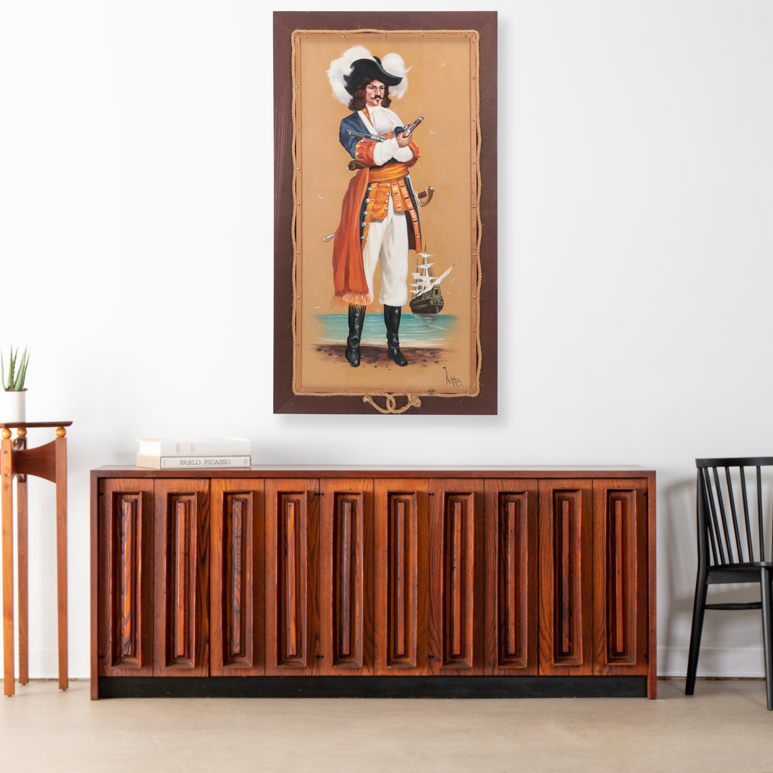 Bertram Oil Painting Portrait of Pirate with Guns and Plumed Hat, 20th ...