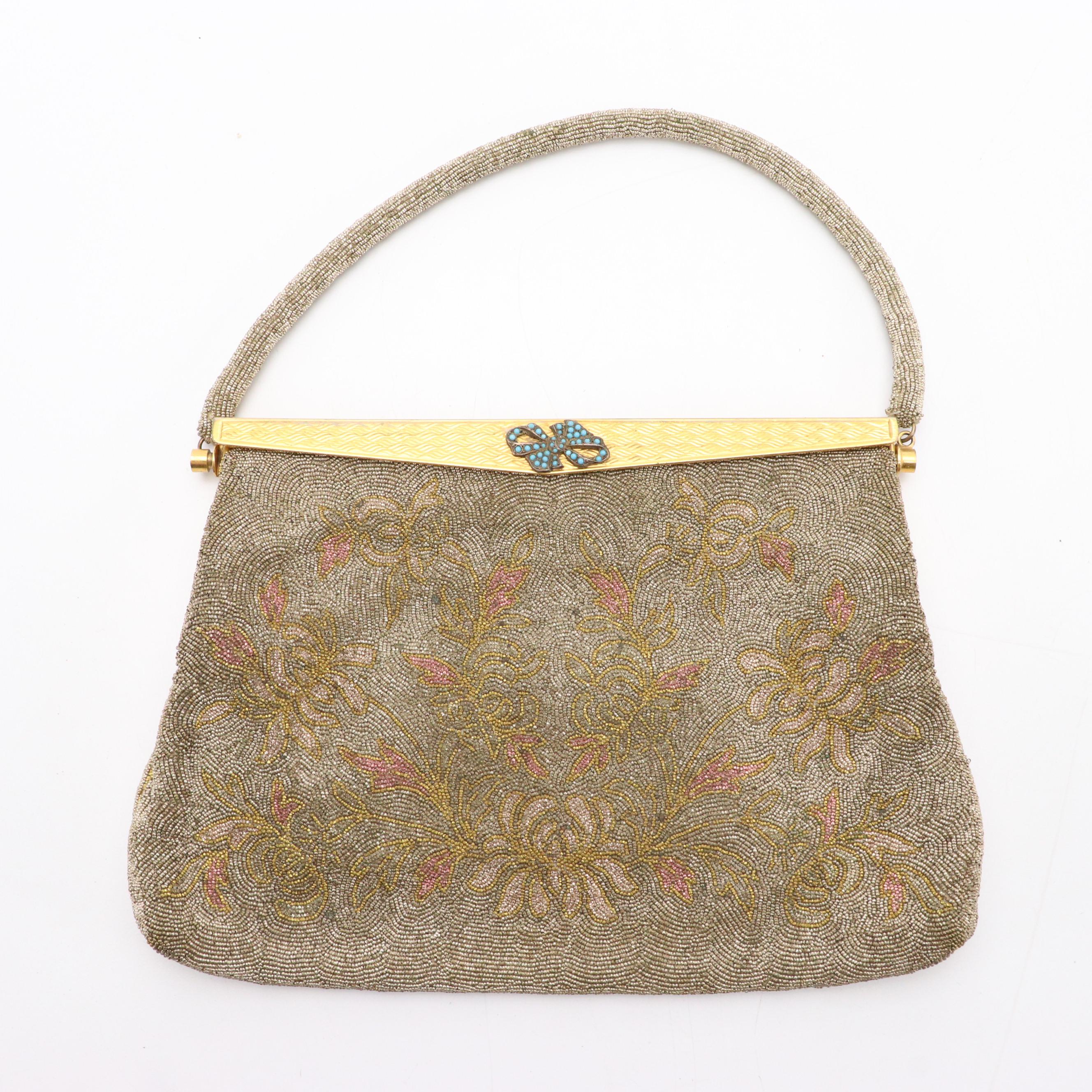 Léo Miller French Beaded Purse and French Beaded Purse with Porcelain ...