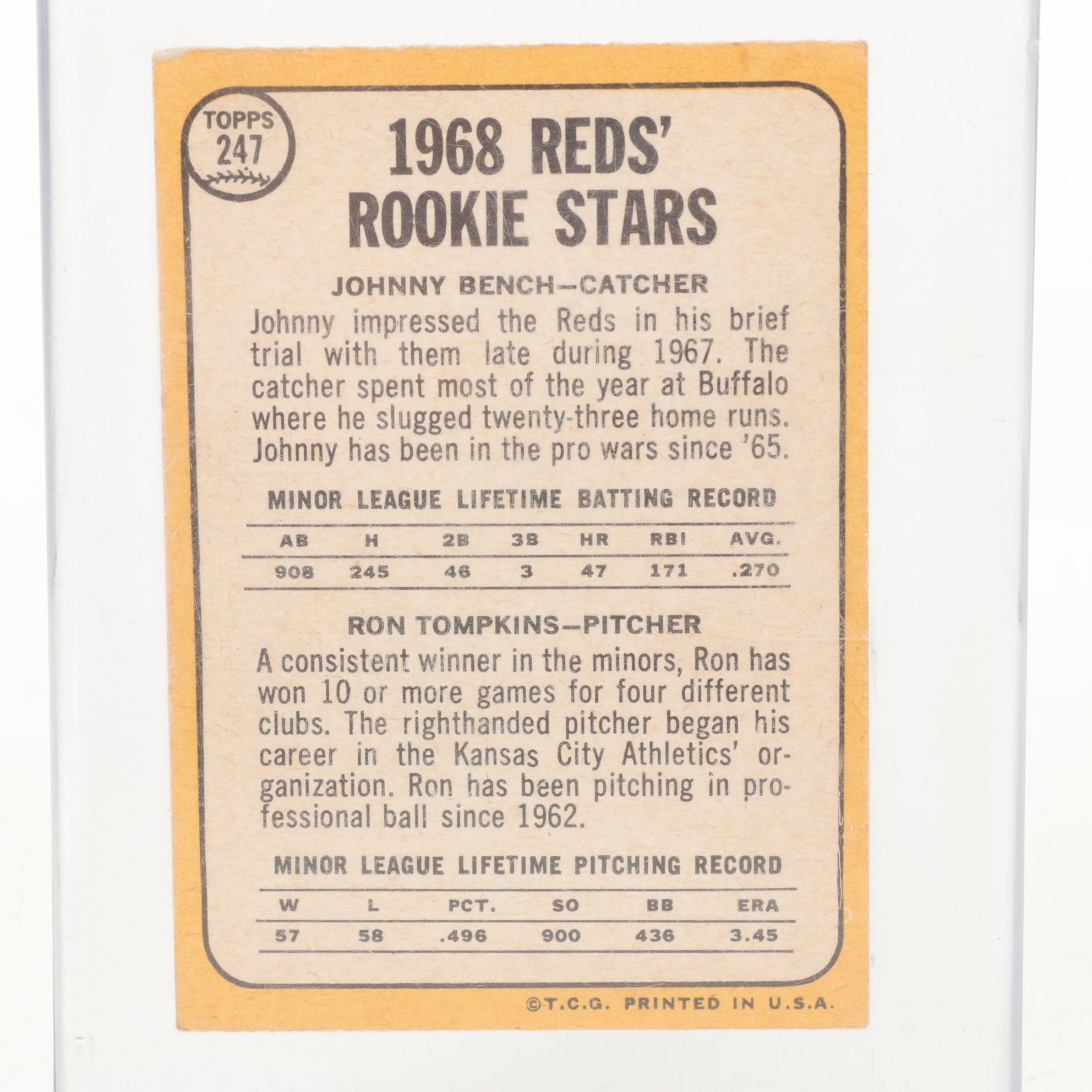 1968 Topps #247 Rookie Stars Johnny Bench and Ron Tompkins Baseball ...
