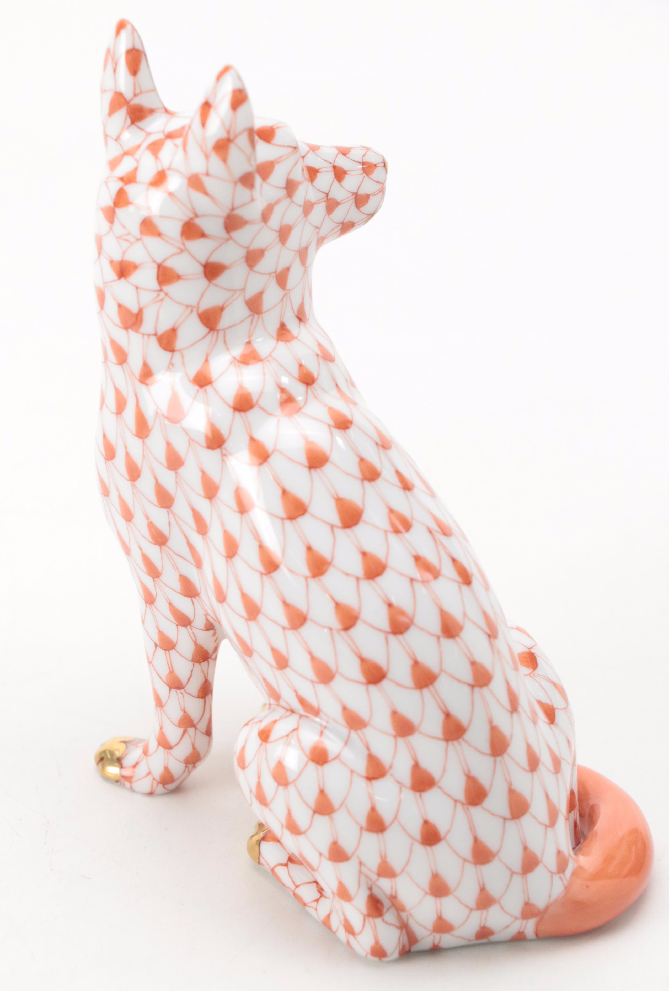 Herend Rust Fishnet with Gold "German Shepherd" Porcelain Figurine ...