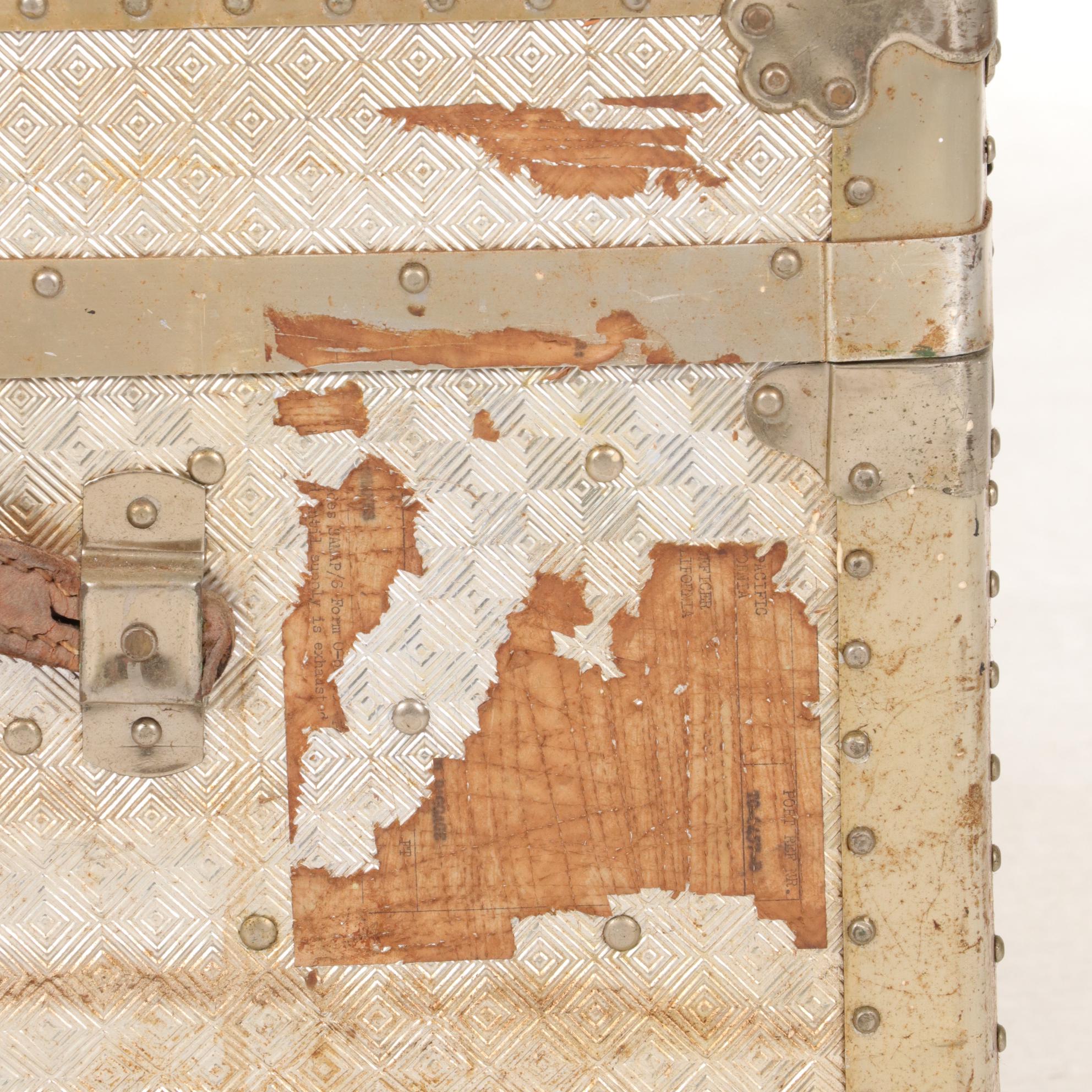 Stamped Metal-Clad Military Footlocker Chest, 1950s | Everything But ...