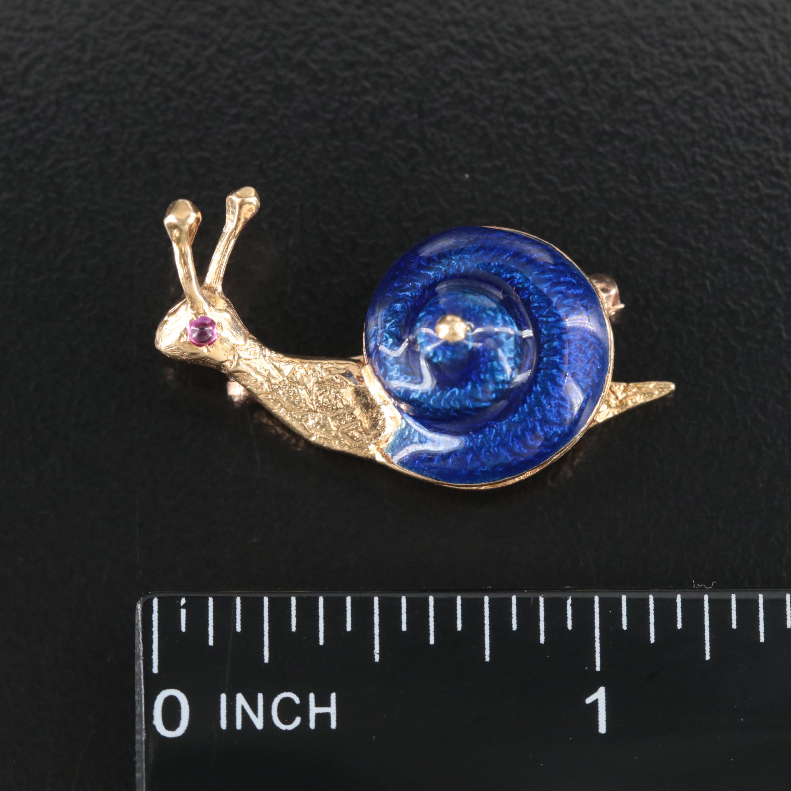 18K Ruby and Enamel Snail Pin | Everything But The House