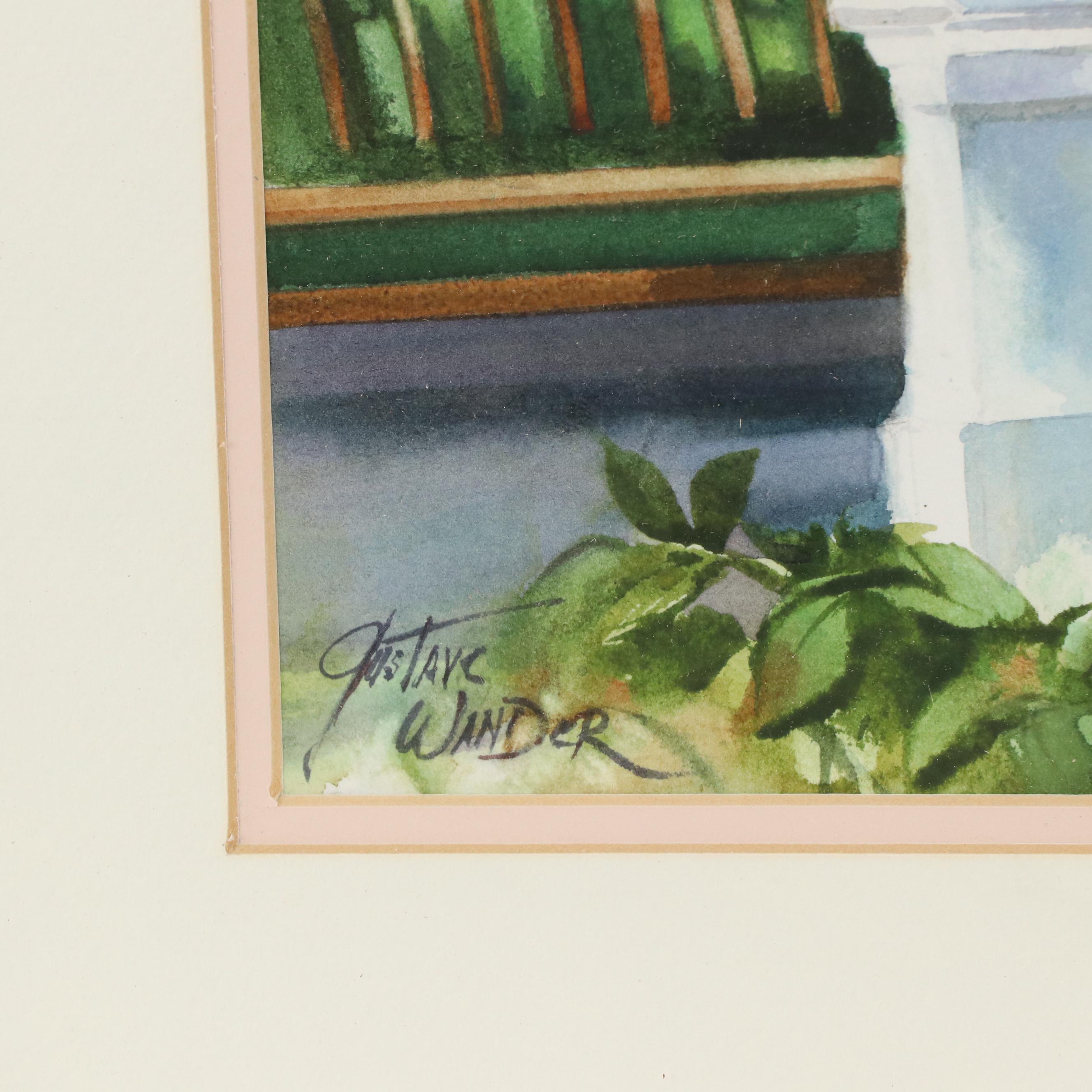 Gustave Wander Architectural Watercolor Painting of Front Porch with ...