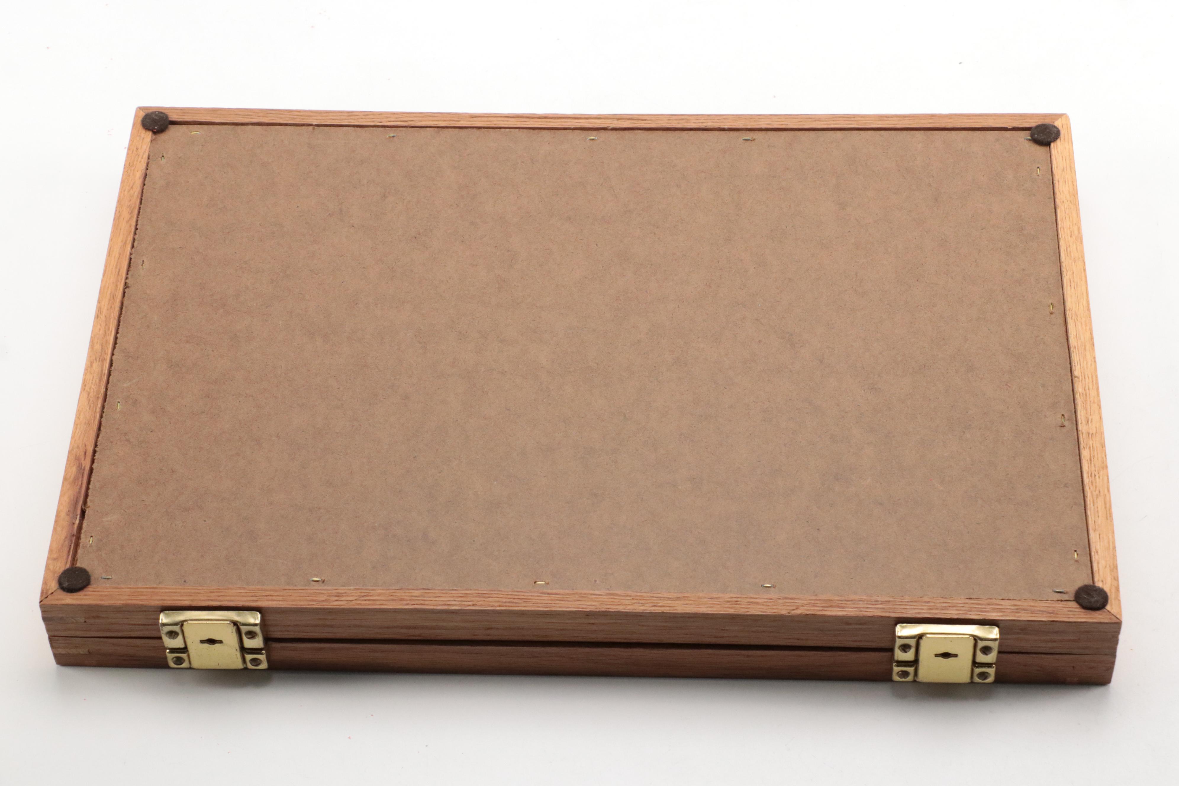 Oak Frame Glazed Tabletop Display Cases with Red Foam Backing, Set of ...