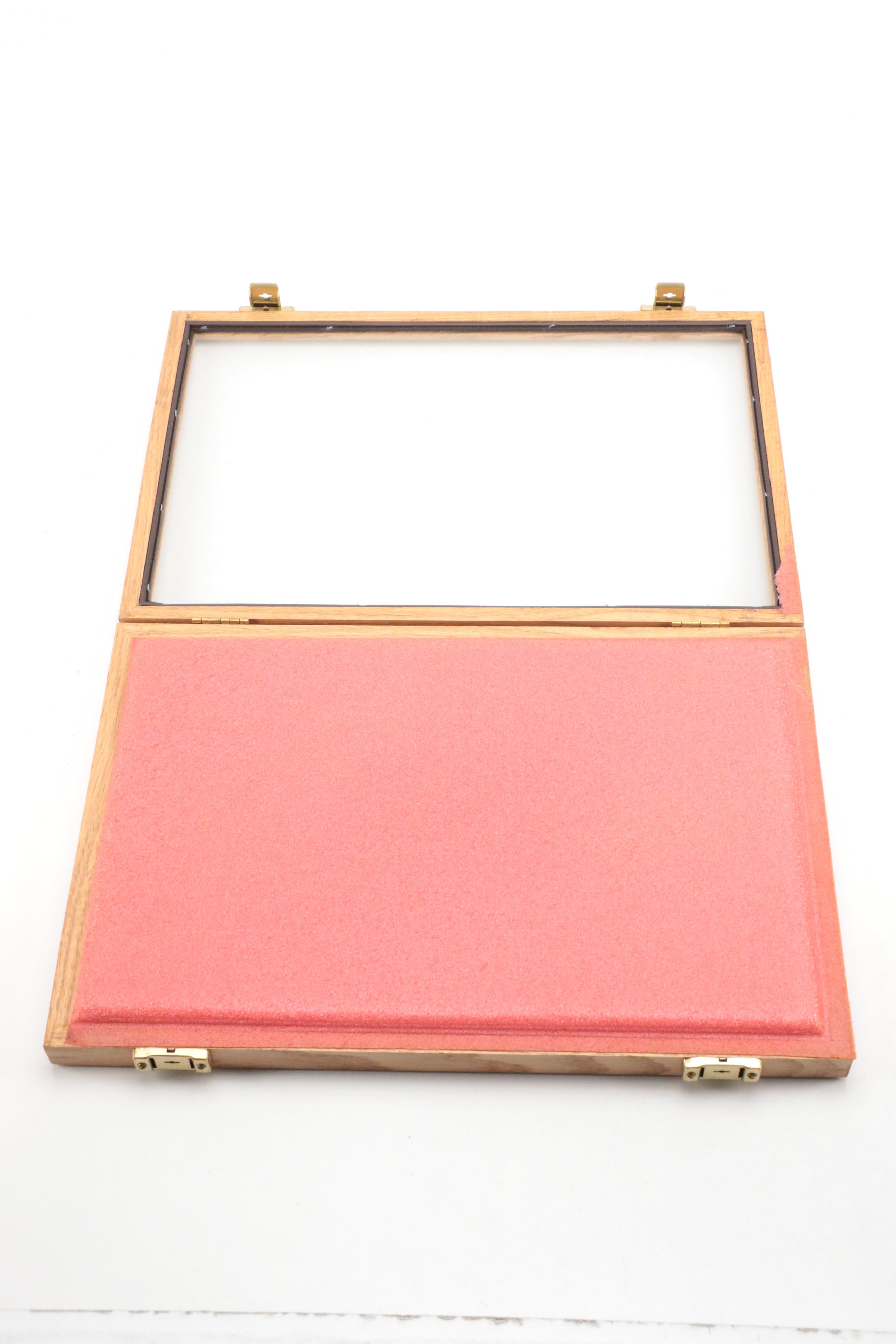 Oak Frame Glazed Tabletop Display Cases with Red Foam Backing, Set of ...