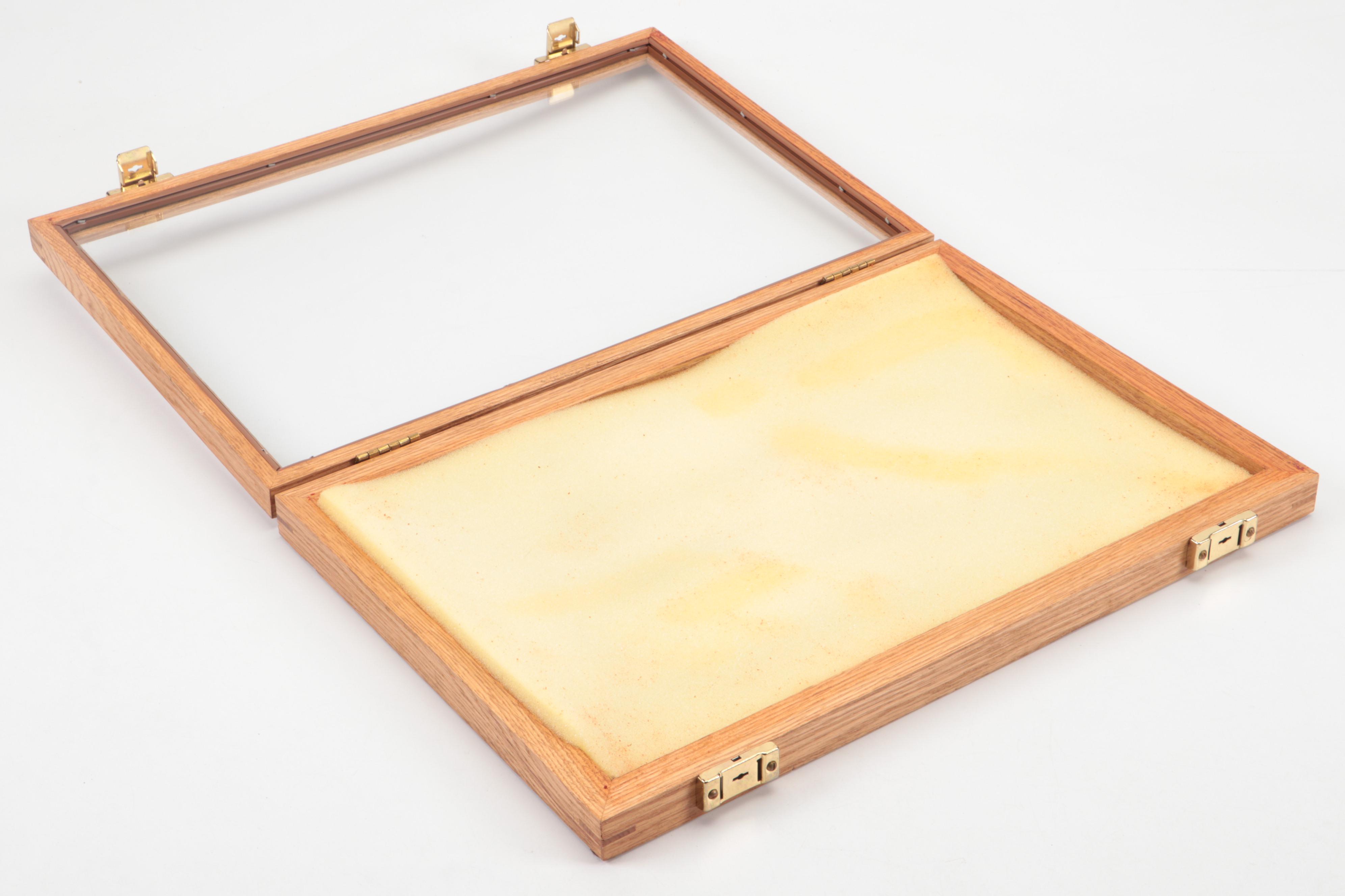 Pair of Oak Frame Glazed Tabletop Display Cases with Yellow Foam ...