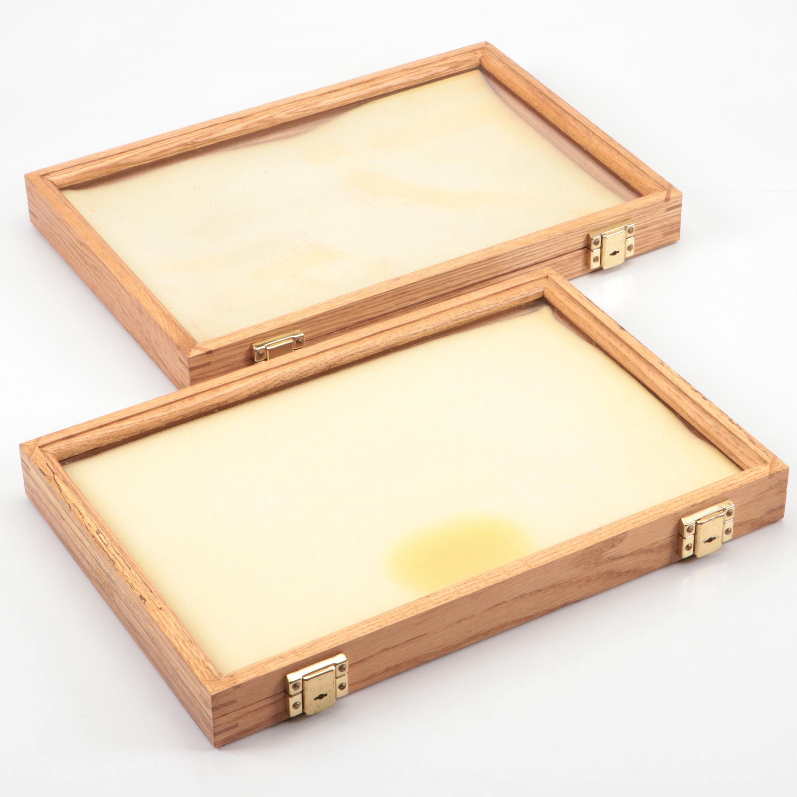 Pair of Oak Frame Glazed Tabletop Display Cases with Yellow Foam ...