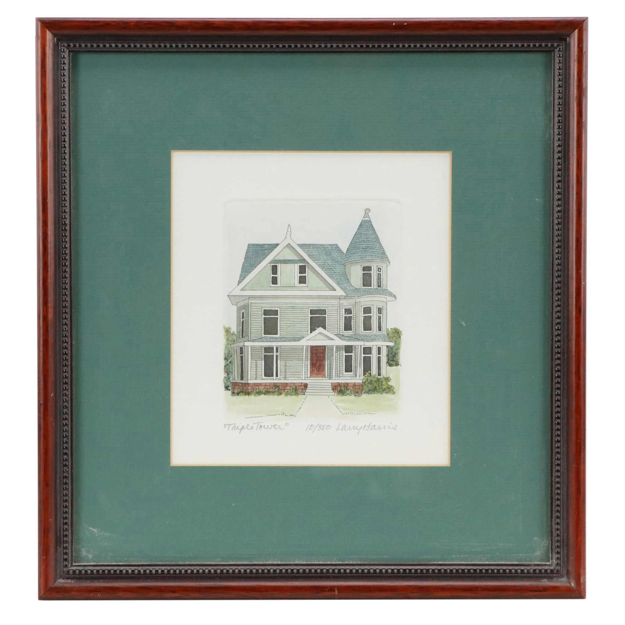 Larry Harris Hand-Tinted Etching "Triple Tower" | Everything But The House