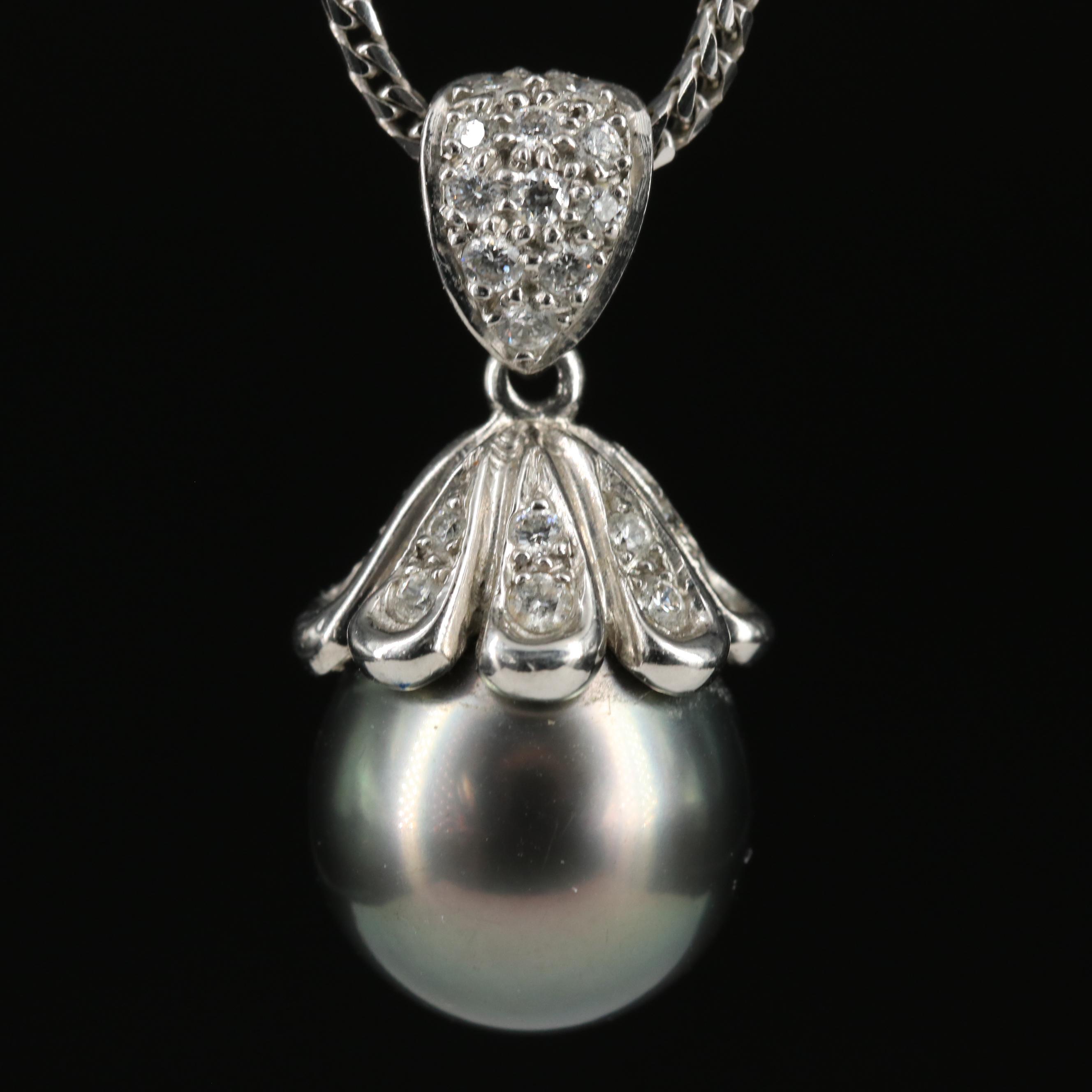 Mikimoto Platinum Pendant on 14K Chain with 18K Earrings, Pearls and ...