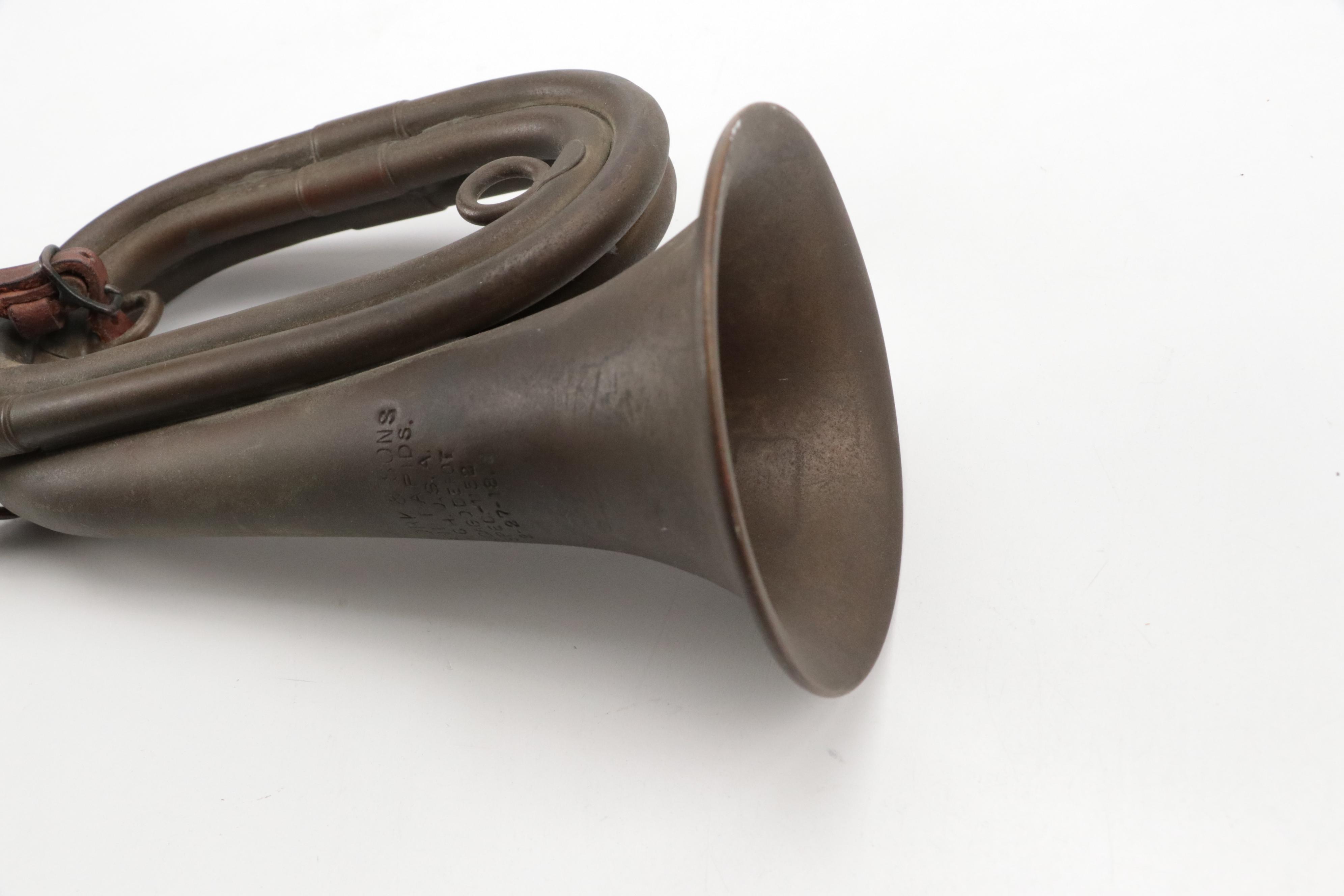 J.W. York & Sons WWI Cavalry Bugle with WWII Canvas Messenger Bag | EBTH