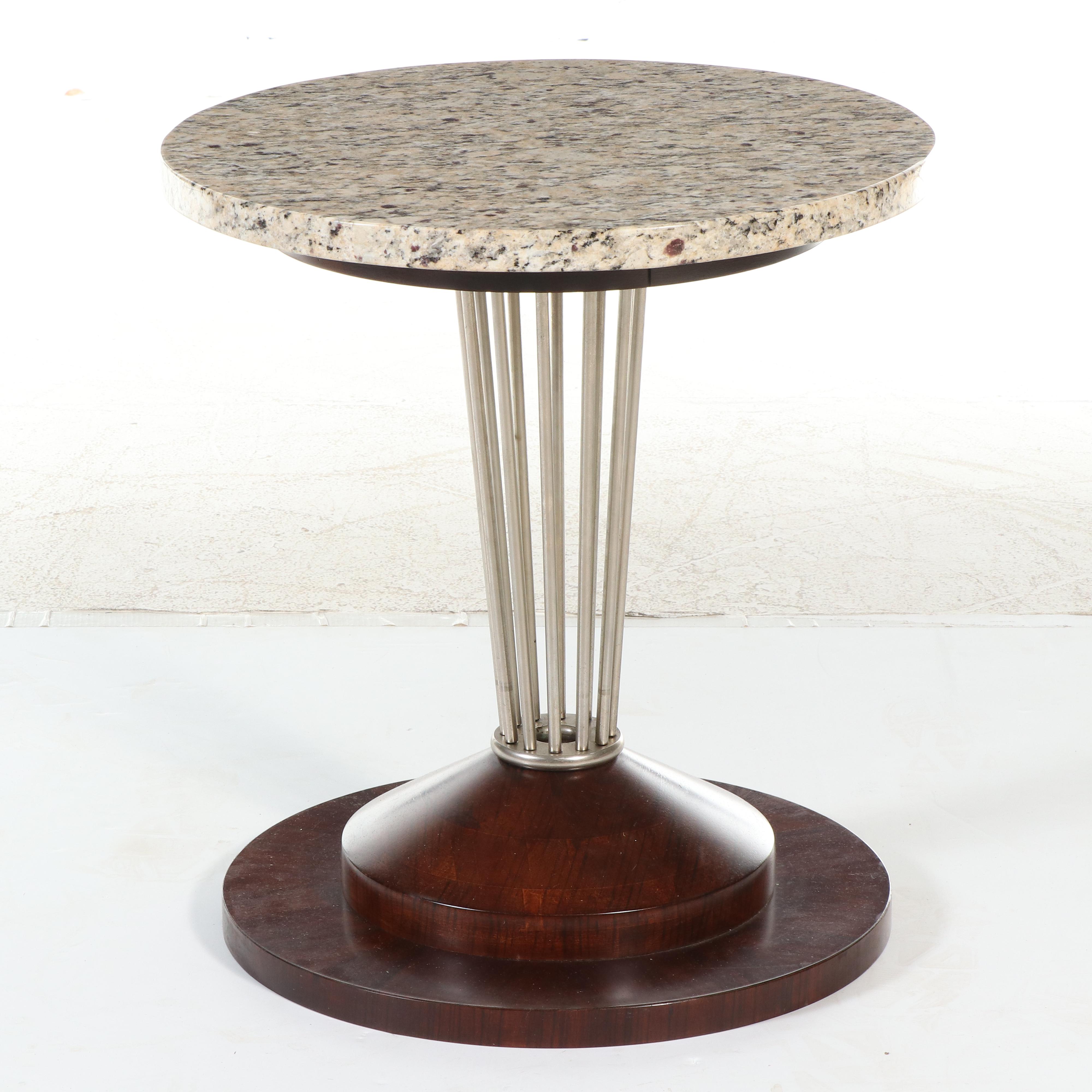 Pair of Modernist Style Hardwood-Veneered, Brushed Metal, & Granite ...