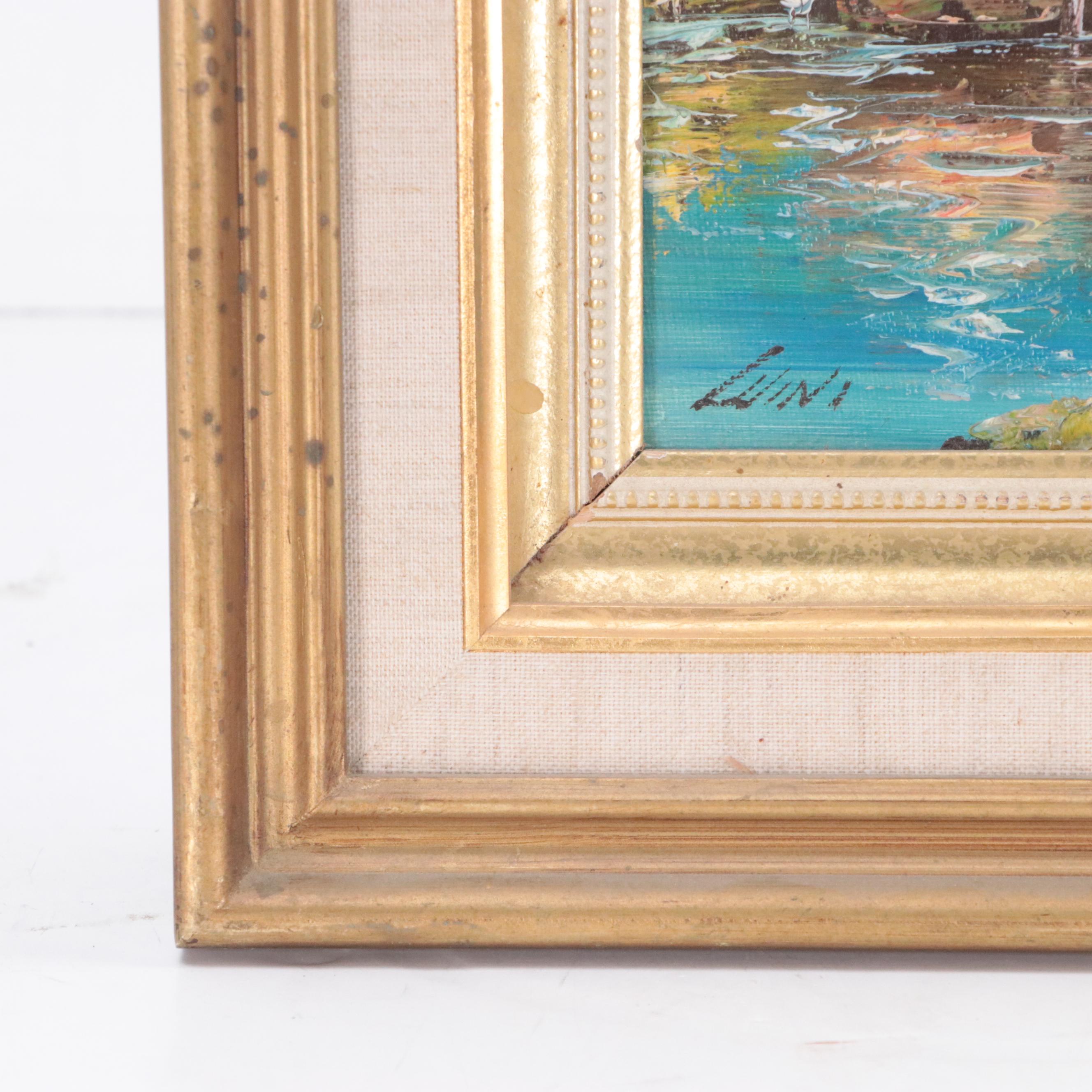 John Luini Oil Painting of Harbor Scene, Late 20th Century | Everything ...