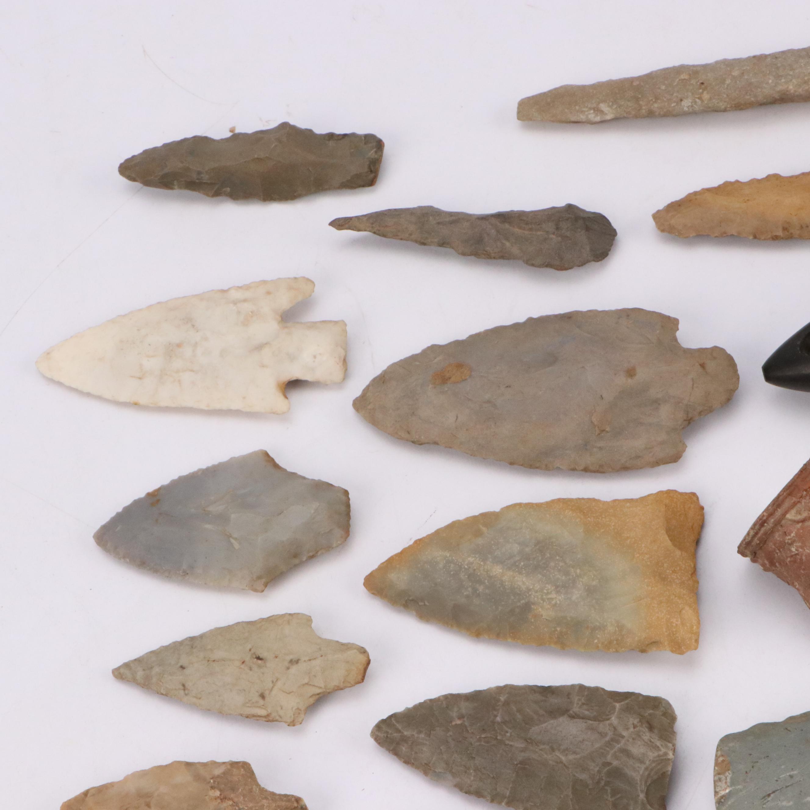 Group of Lithic Points and Tools with Plummet, Celts, a Dalton Point ...