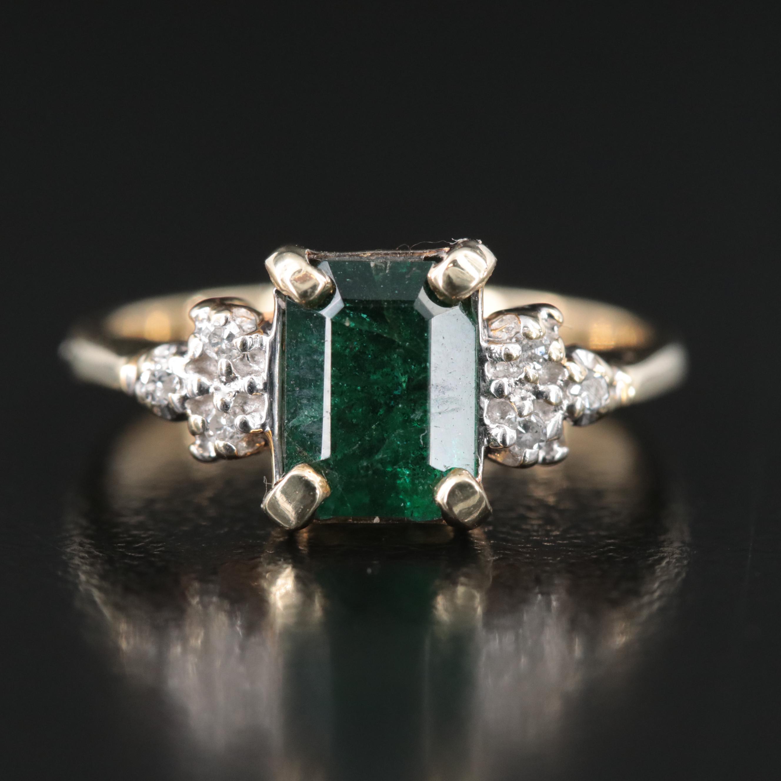 10K Emerald and Diamond Ring | EBTH