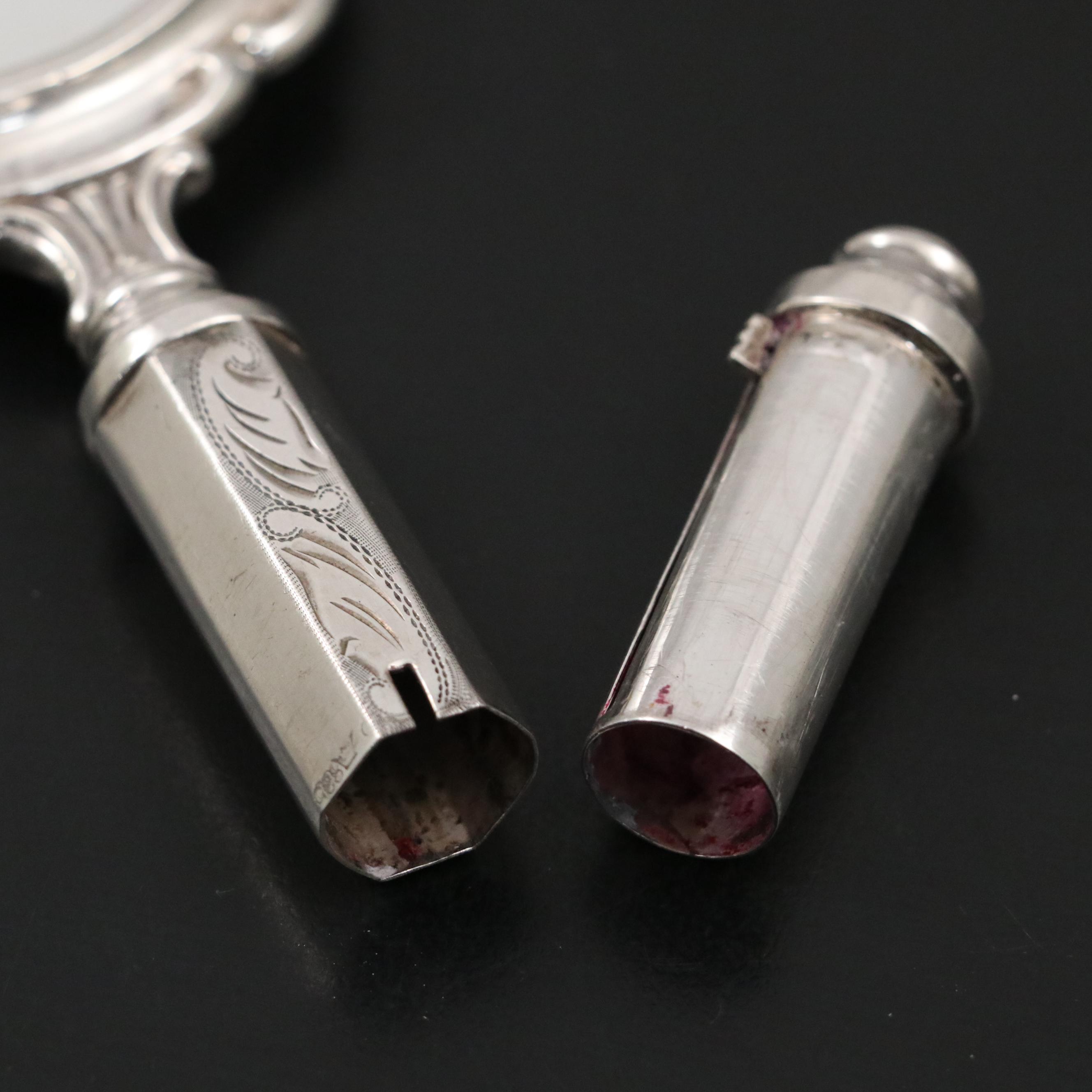 German 800 Silver Pocket Mirror Compact and Lipstick Holder with Lenox ...