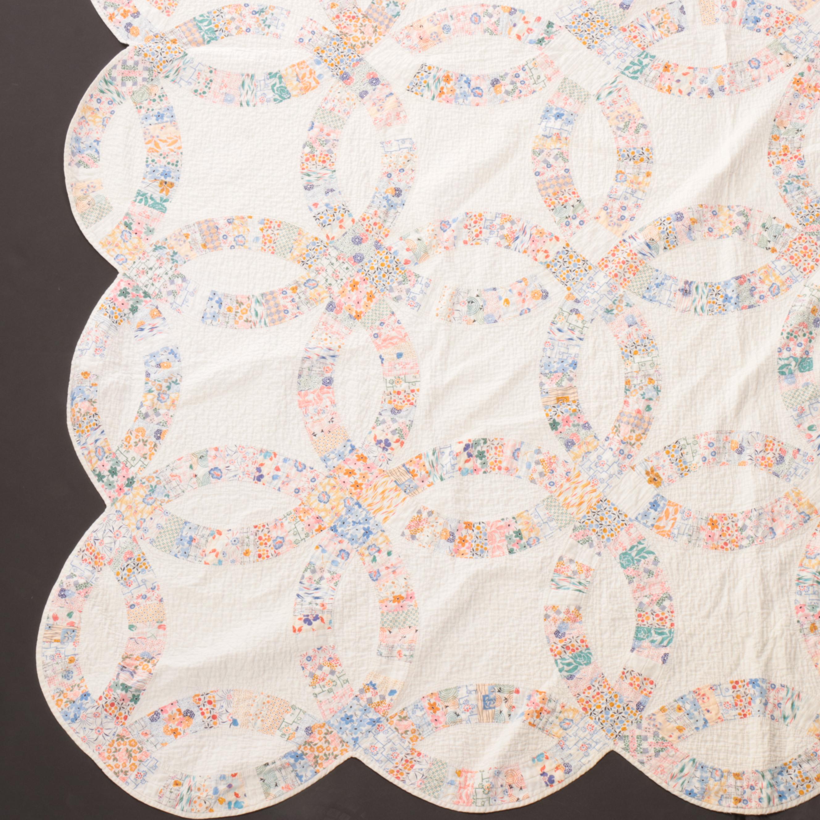 Handmade "Double Wedding Ring" and "Grandmother's Flower Garden" Quilts ...