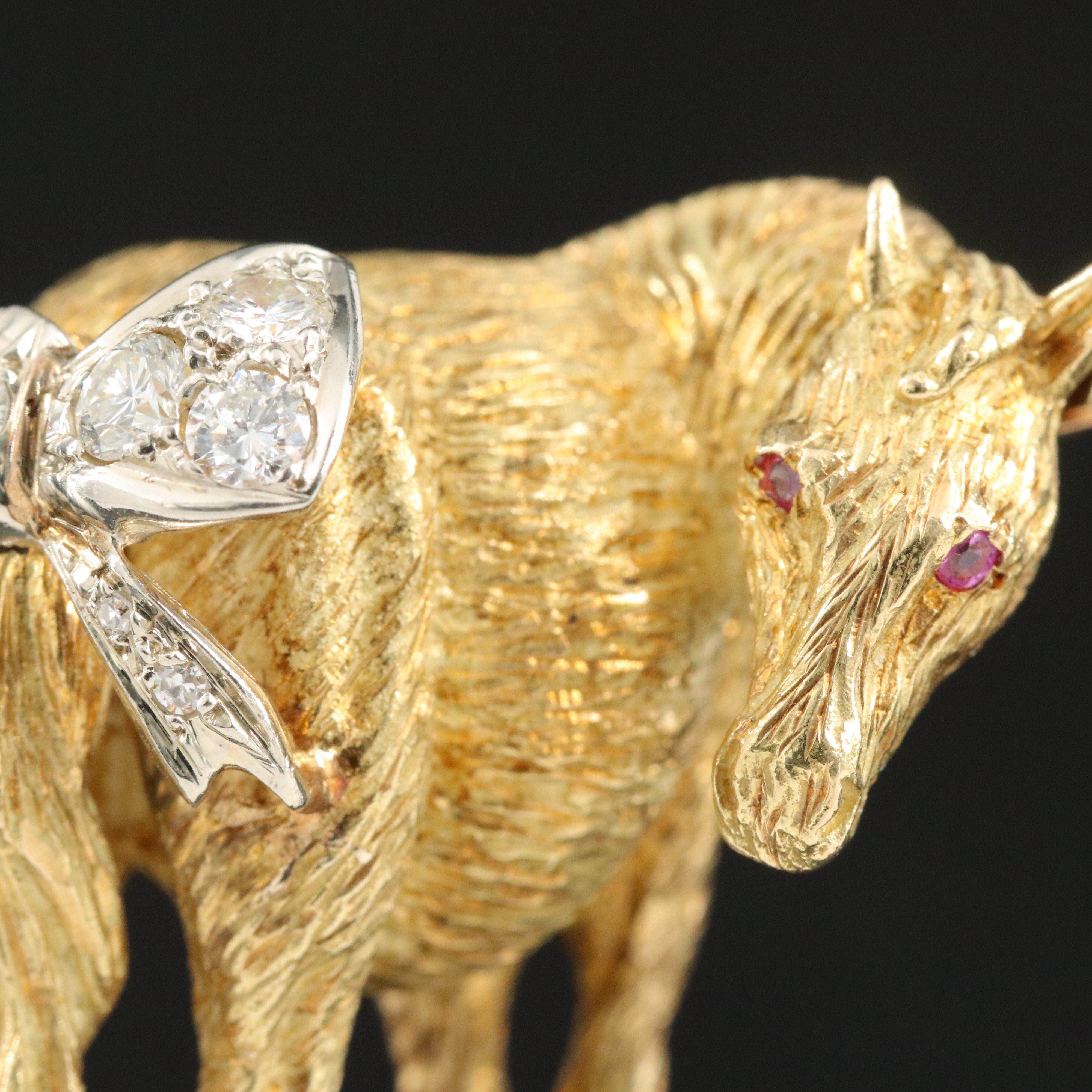 Peter Lindeman 18K and 14K Ruby and Diamond Articulated Horse Brooch ...