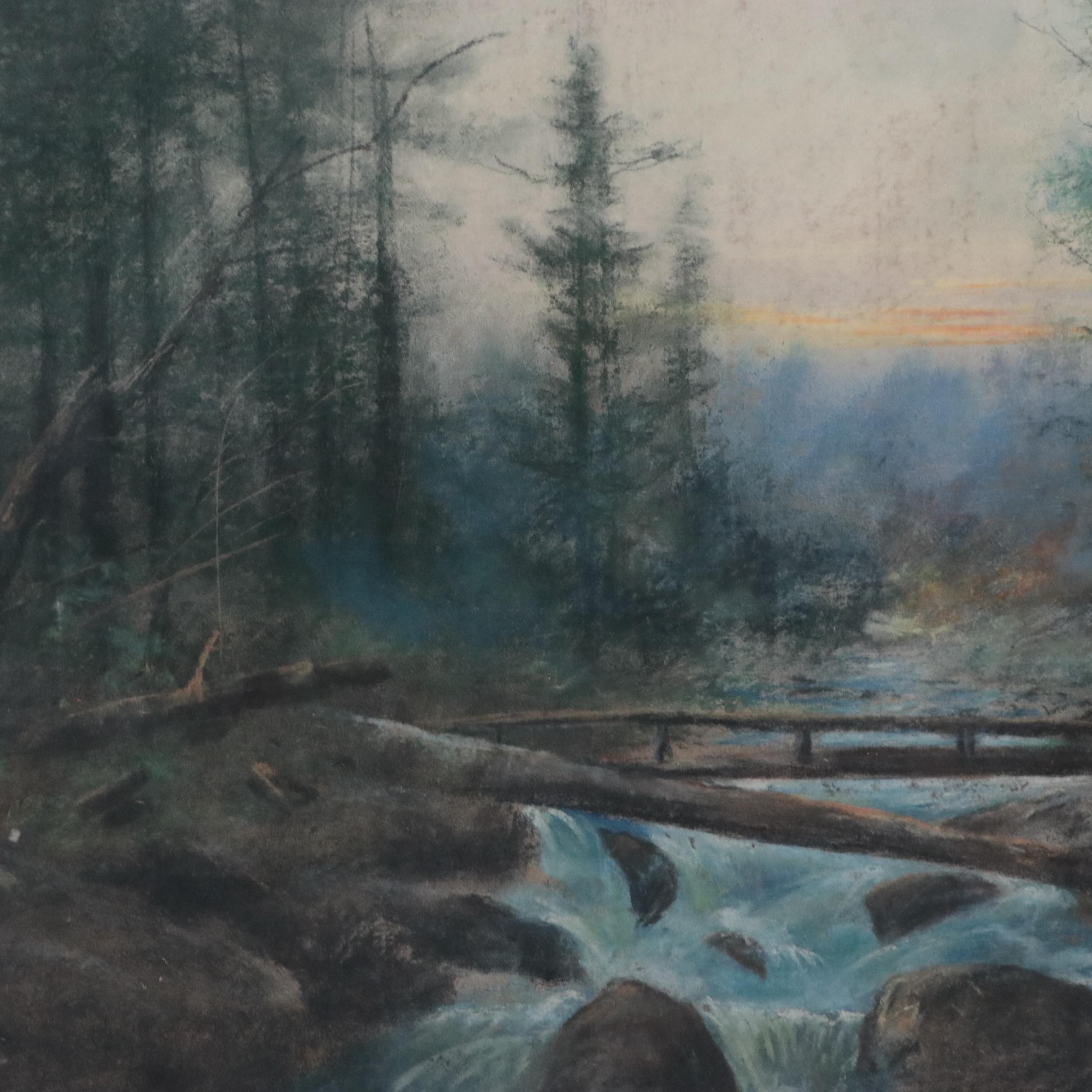 Wooded River Landscape Chalk Pastel Drawing | Everything But The House