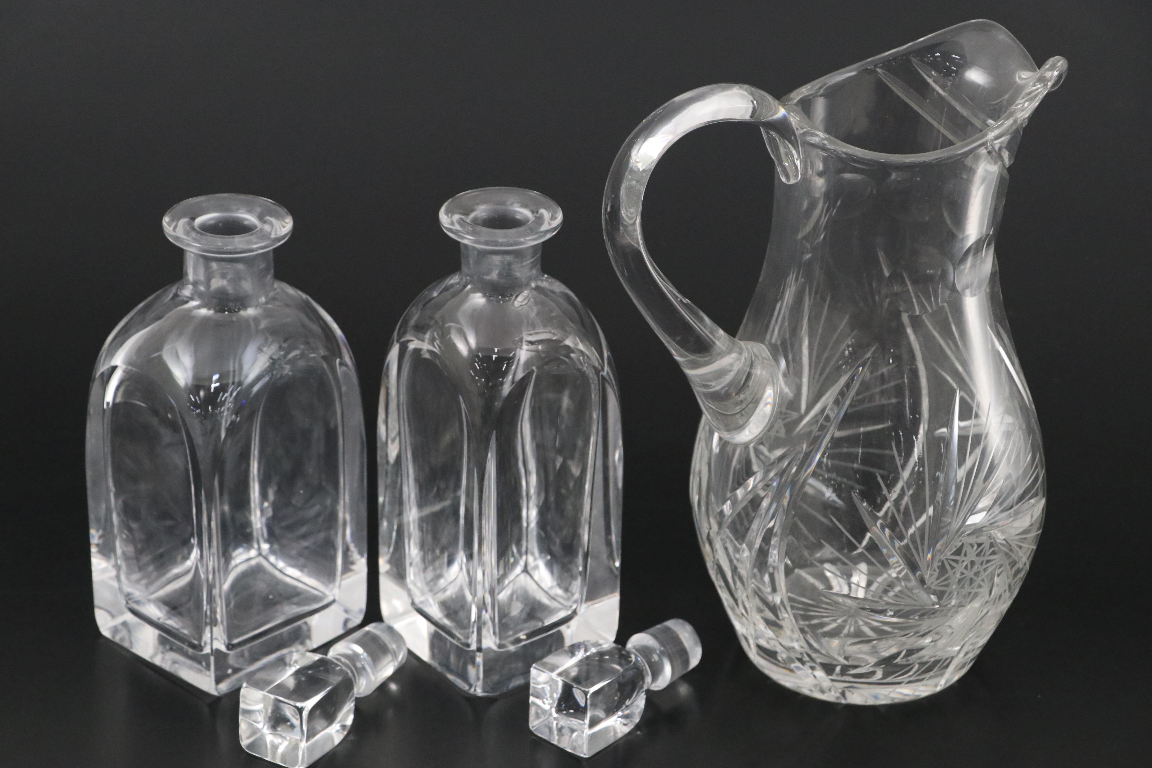 Cut Glass Pitcher and Block Decanters, 20th Century | Everything But ...