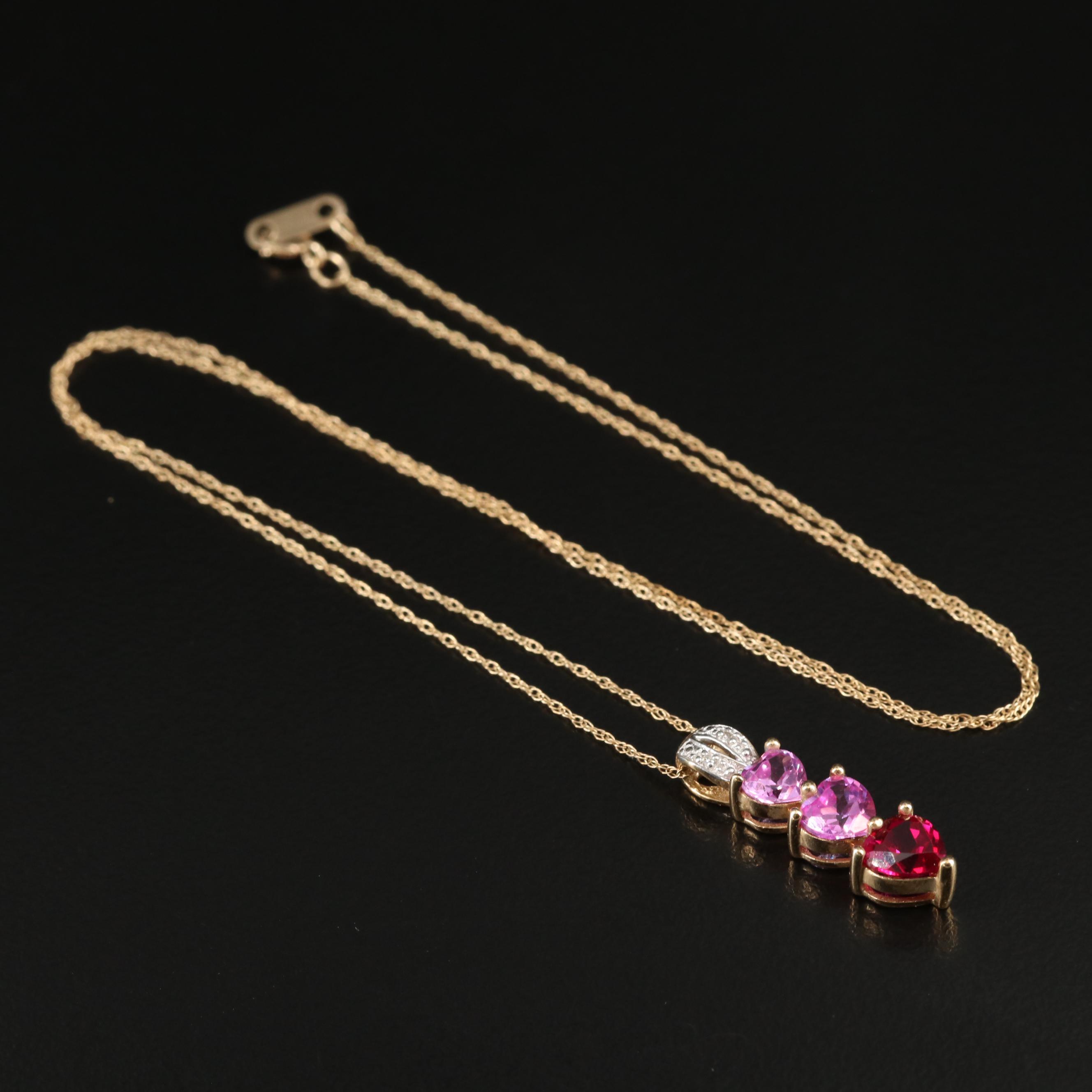 10K Ruby, Sapphire and Diamond Graduated Heart Pendant Necklace ...