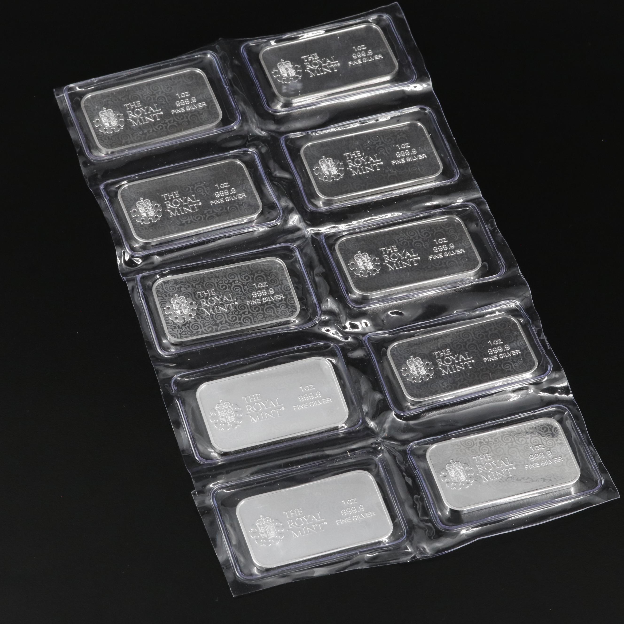 Ten One Ounce .999 Silver Bars Struck at the Royal Mint for Great ...
