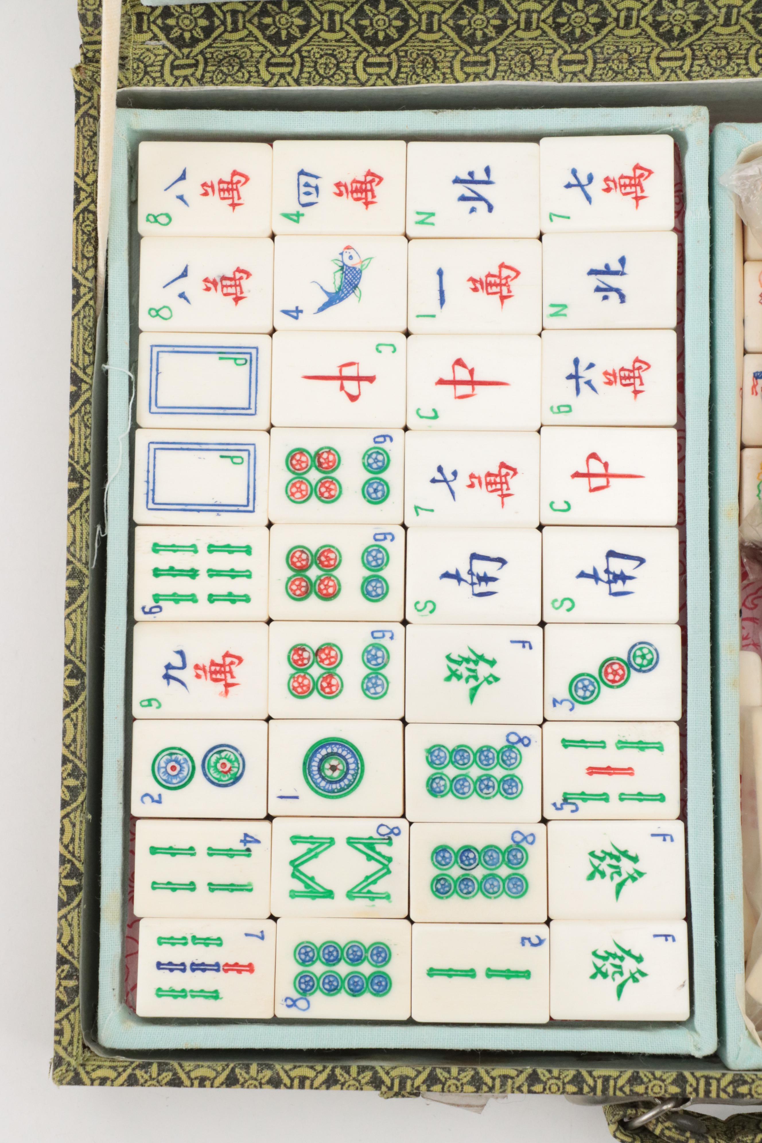 Chinese Bone and Bamboo Mahjong Set with Case | EBTH