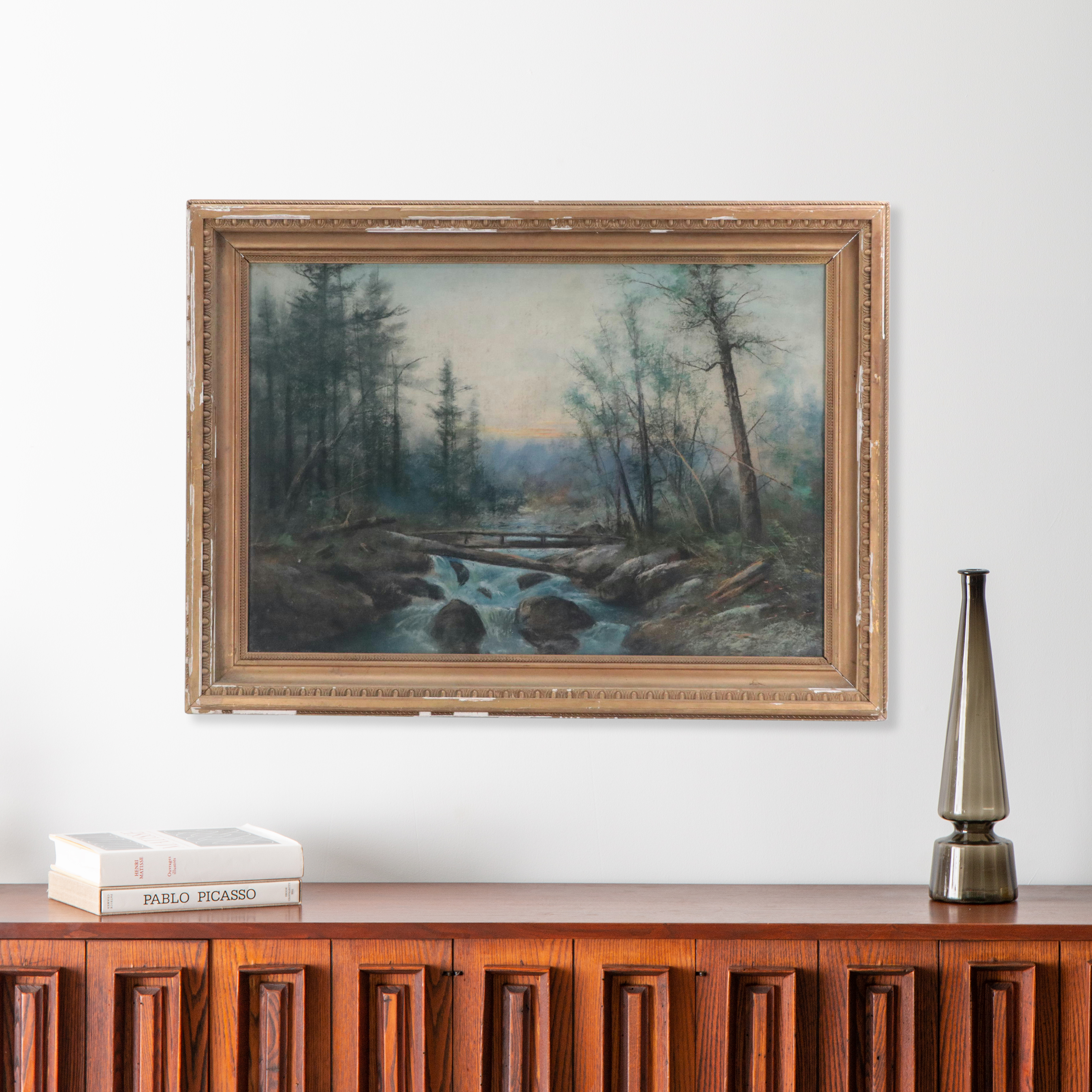 Wooded River Landscape Chalk Pastel Drawing | Everything But The House