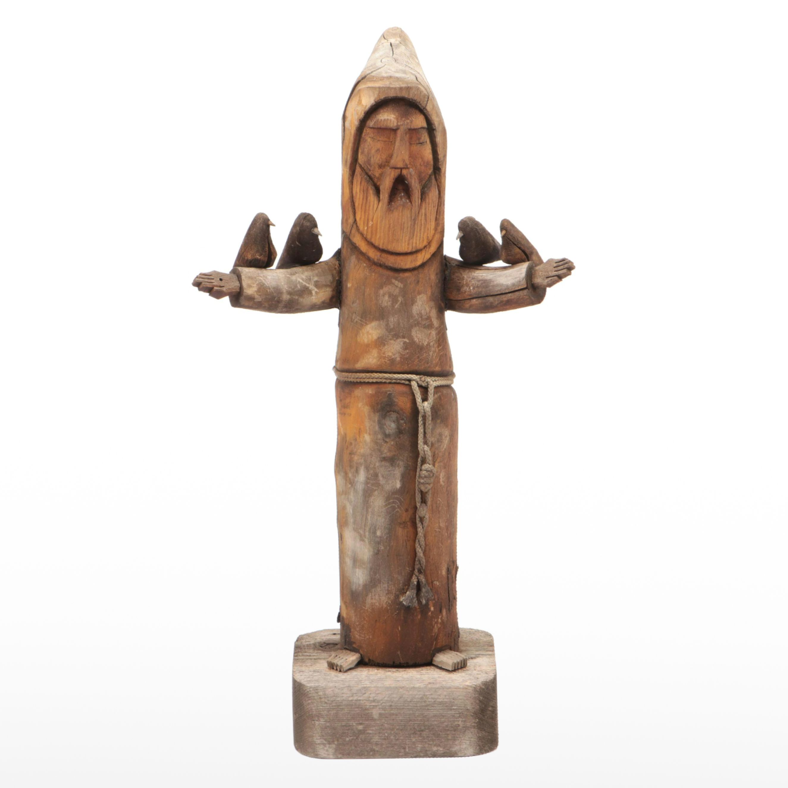 Hector Rascon Sign Folk Art St. Francis of Assisi Hand-Carved Wooden ...