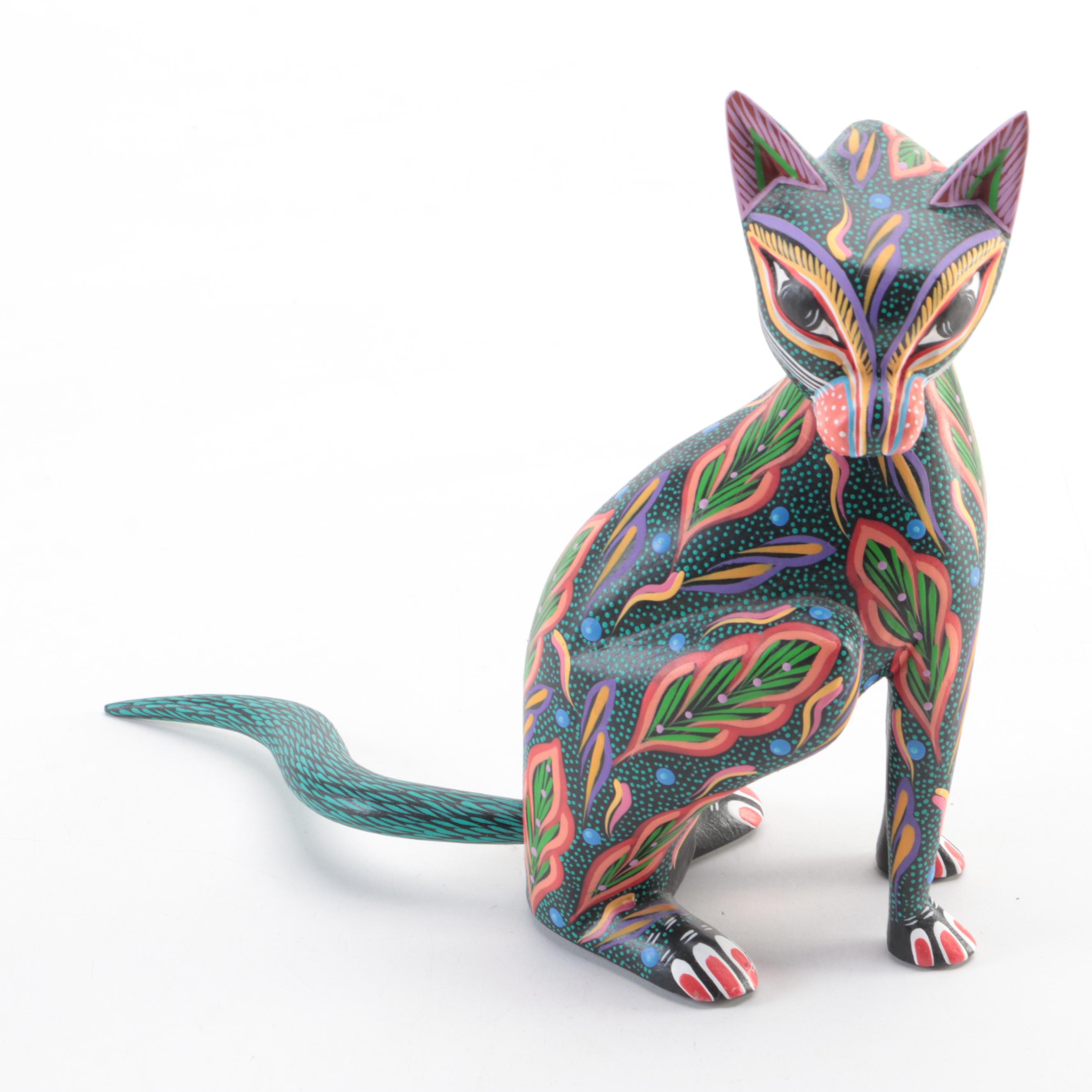 Signed Oaxacan Folk Art Alebrije Cats with Other Indonesian Cat Box | EBTH