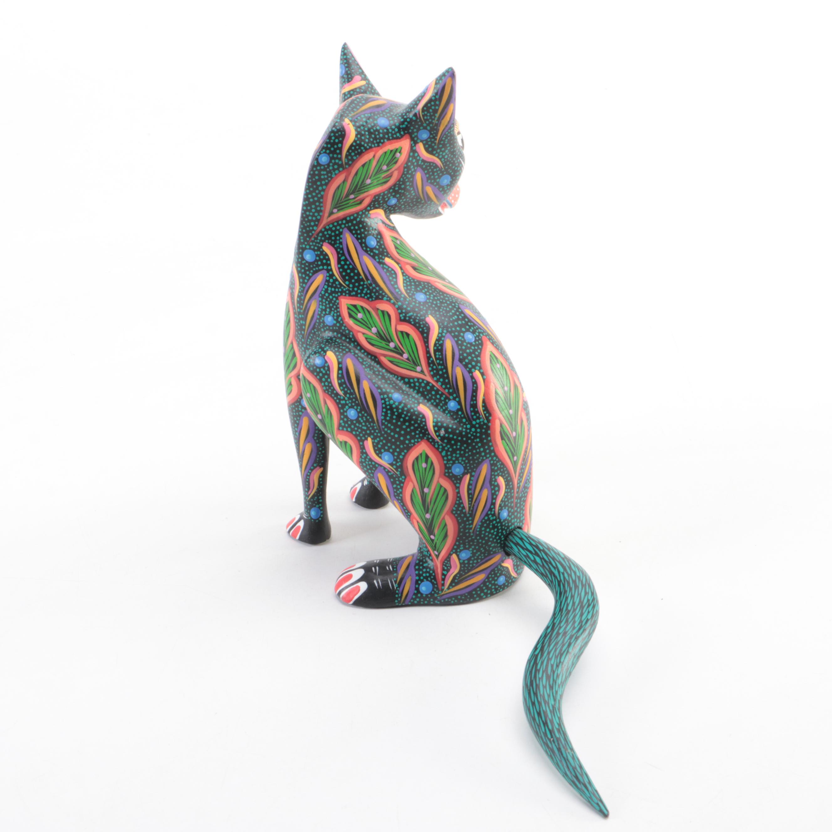 Signed Oaxacan Folk Art Alebrije Cats with Other Indonesian Cat Box | EBTH