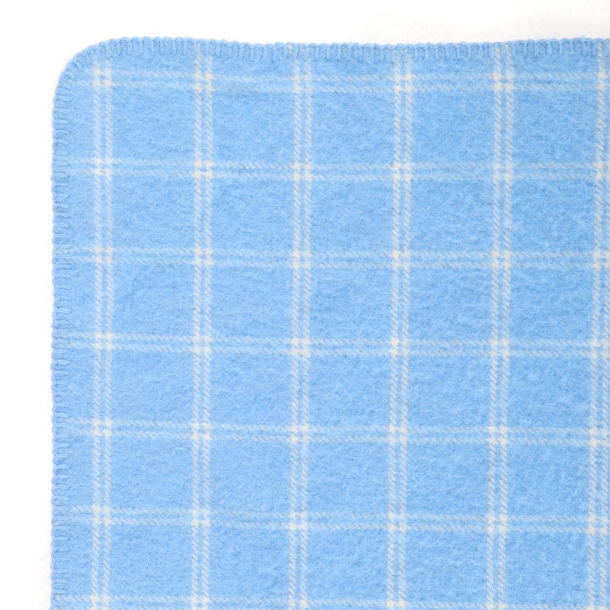 L.L. Bean Periwinkle Windowpane Plaid Twin Size Wool Blanket | EBTH