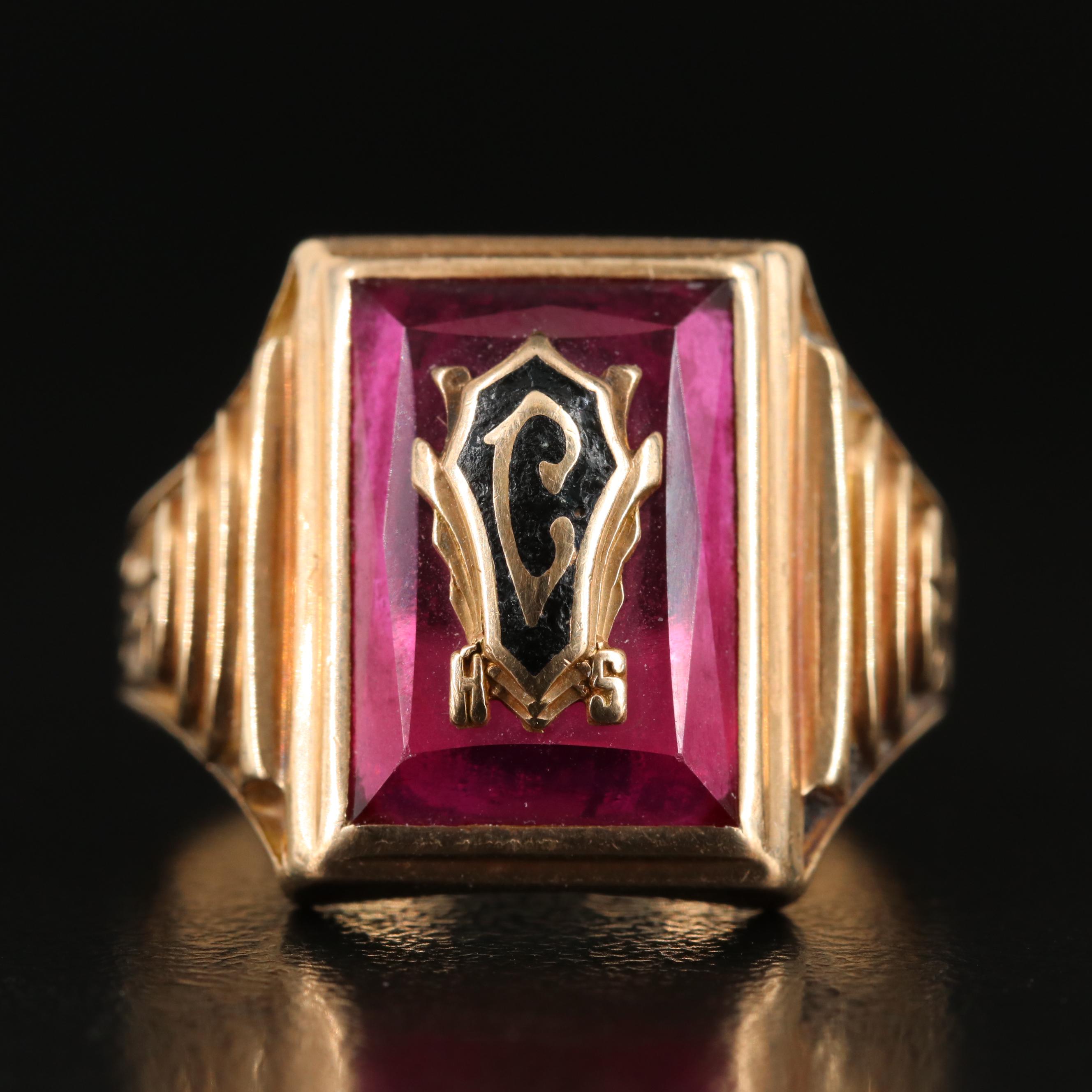Vintage 10K Ruby and Enamel Class Ring | Everything But The House