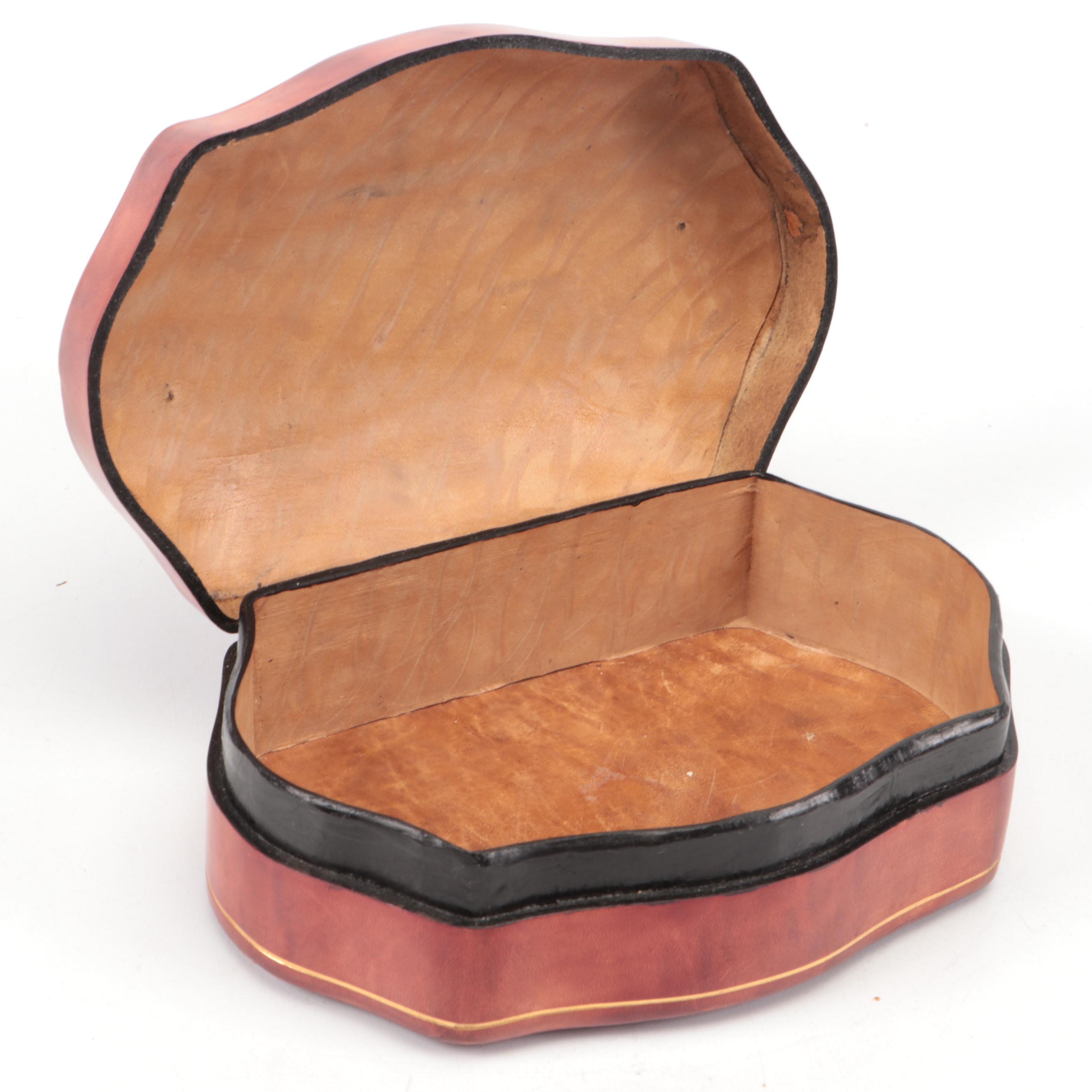 Latvian Embossed Leather Lidded Box with Burl Wood and Other Leather ...