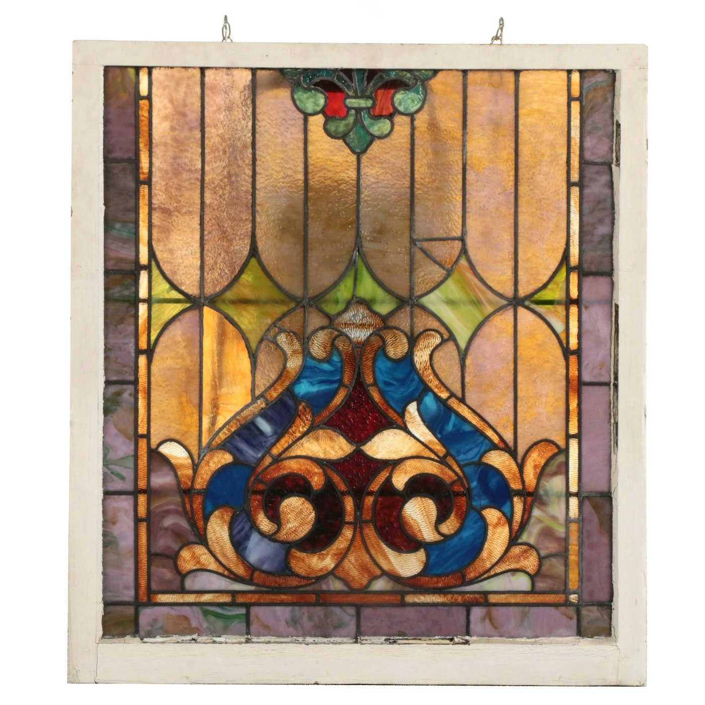Stained And Slag Glass Hanging Window Panel 20th Century Everything