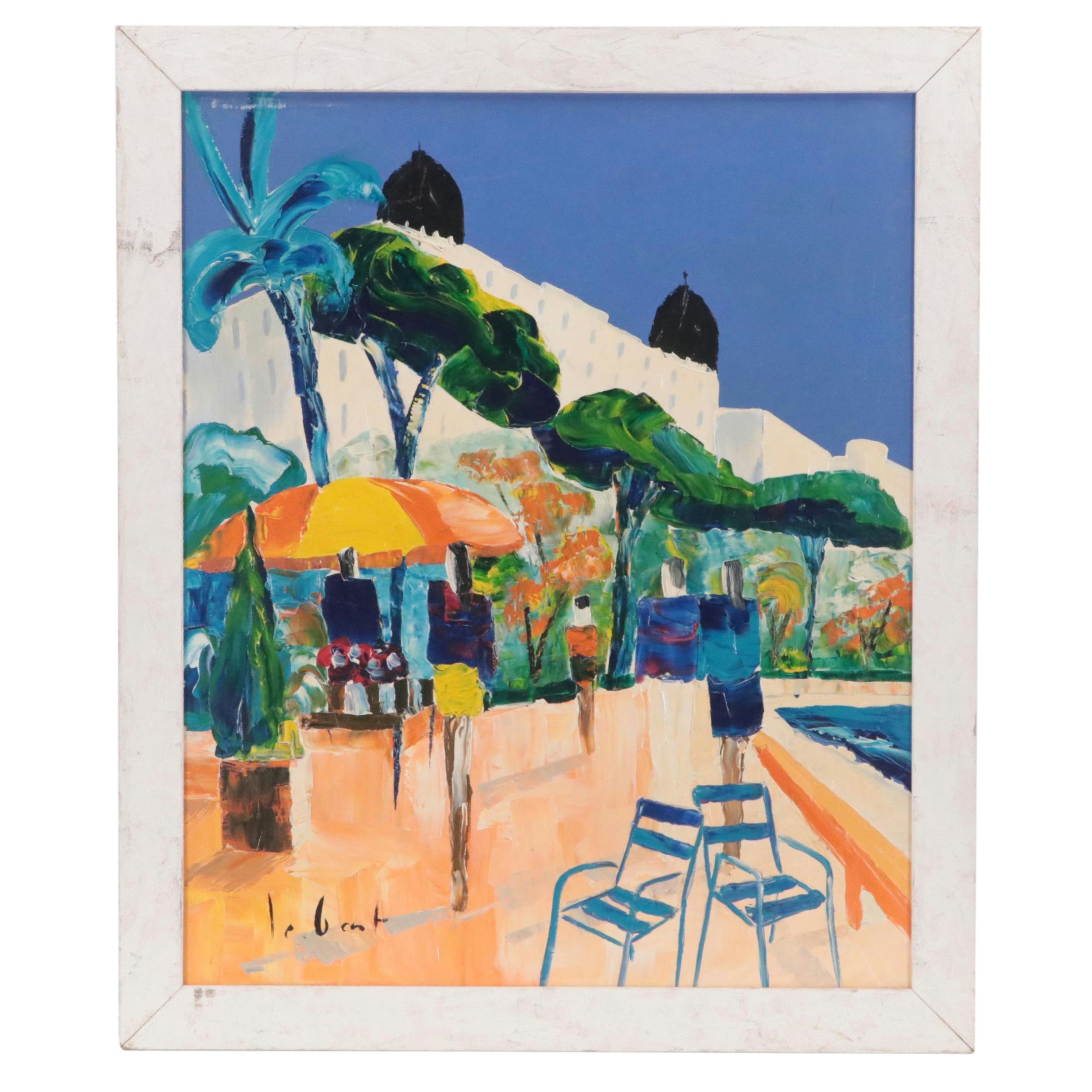 Tropical Poolside Modernist Landscape Oil Painting, Mid 20th Century | EBTH