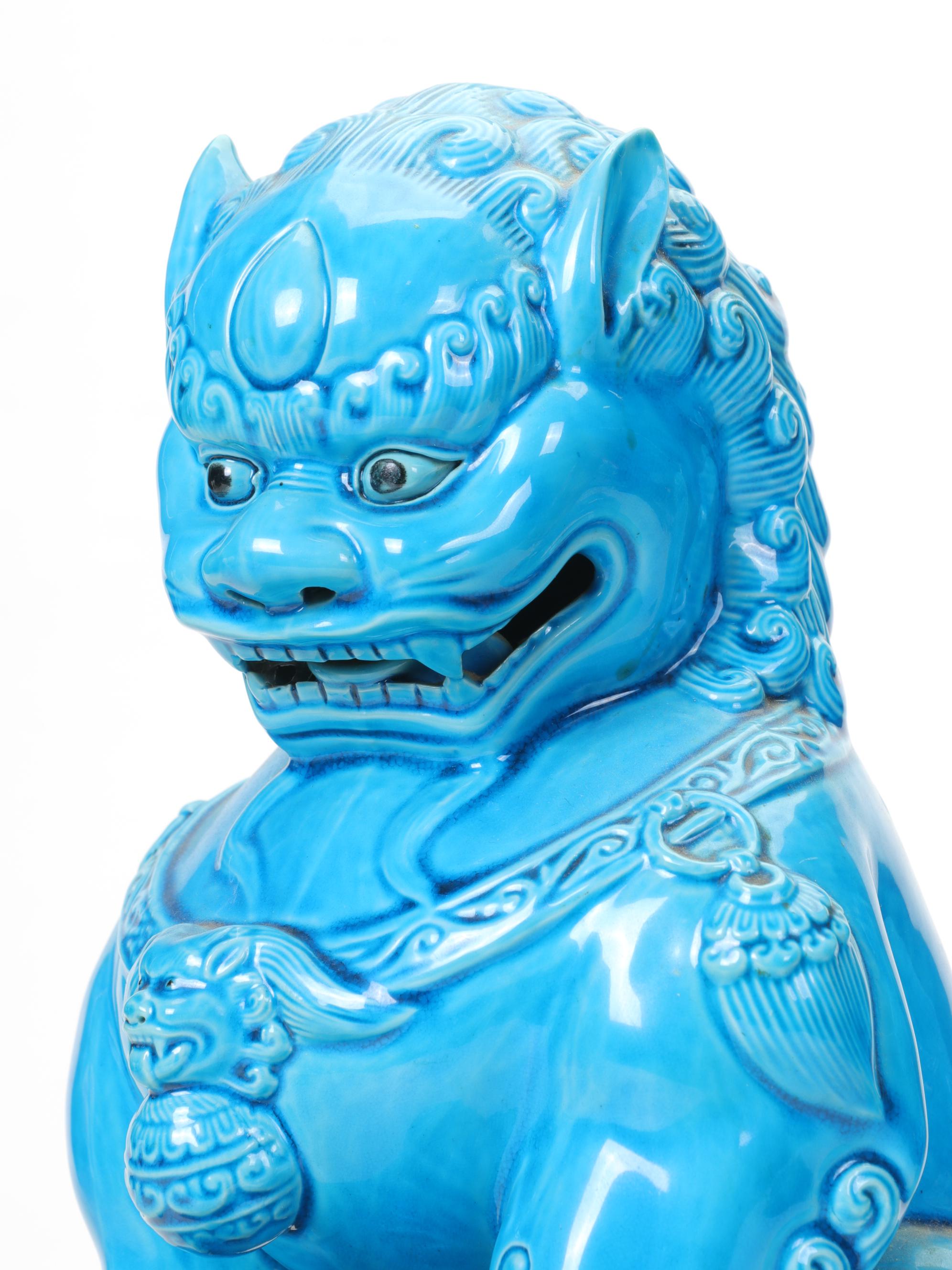 Pair of Chinese Turquoise Glazed Ceramic Guardian Lions | Everything ...