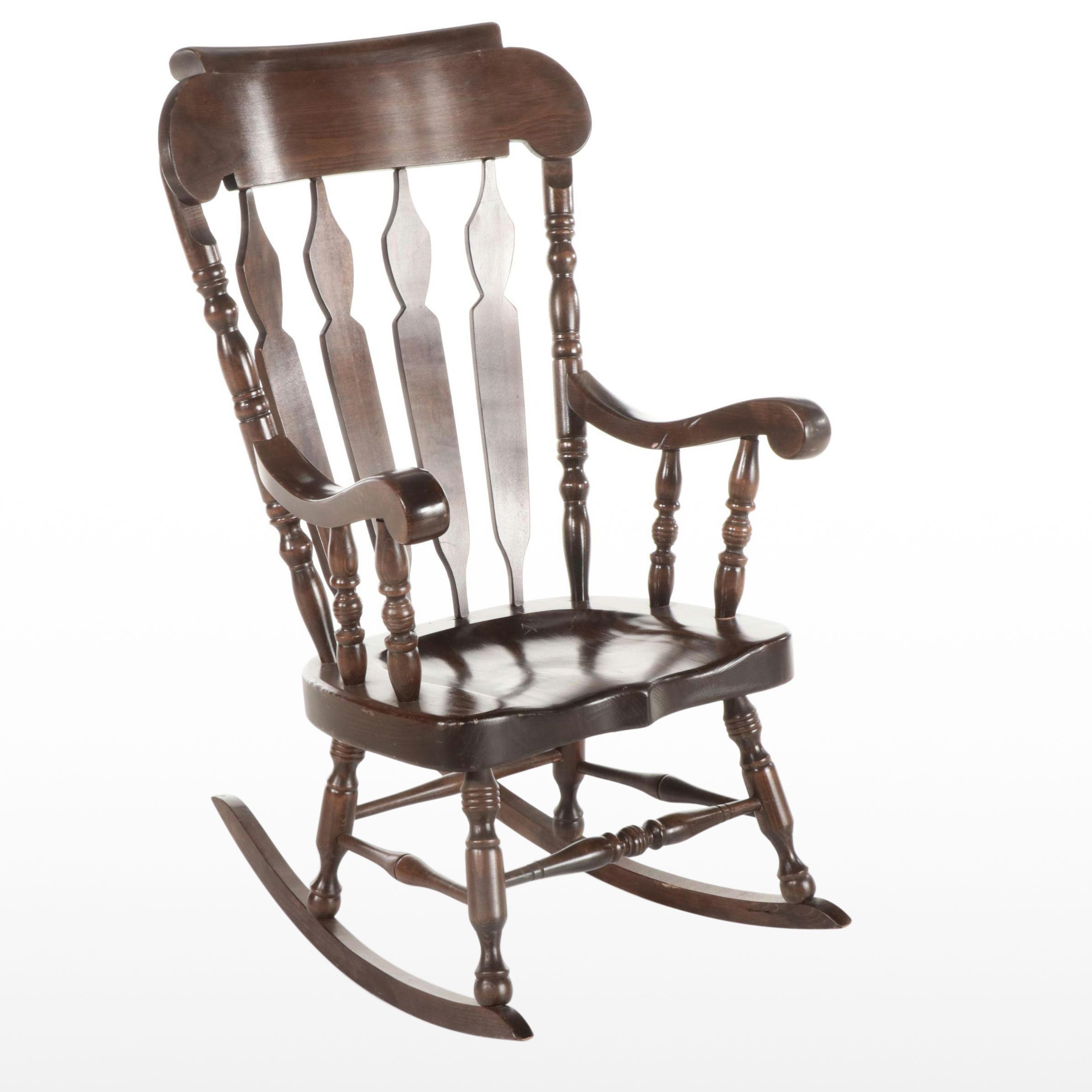 American Primitive Style Pine and Beech Spindle-Back Rocker, Late 20th ...